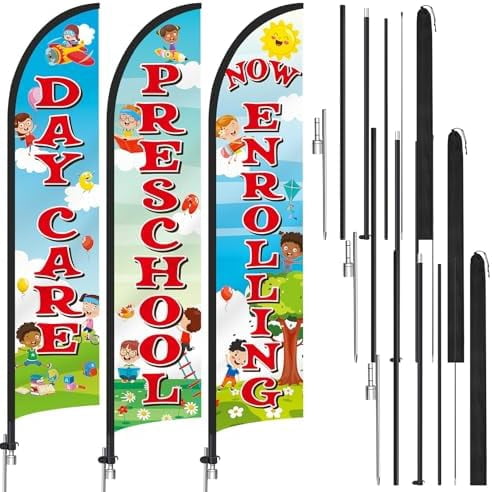3 Pack Now Enrolling Preschool Daycare Feather Flag Daycare Swooper ...