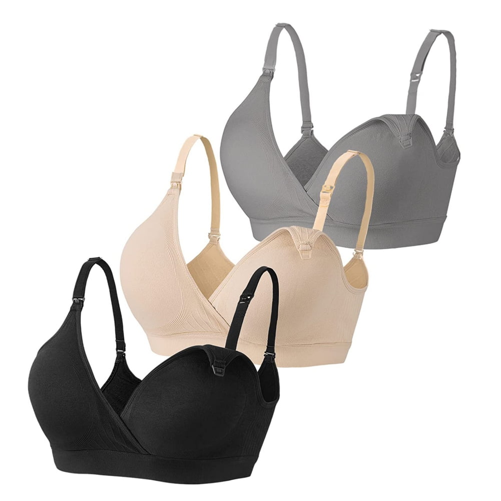 3 Pack Nursing Bra Wireless Deep V Neck Maternity Nursing Bra Bralette ...