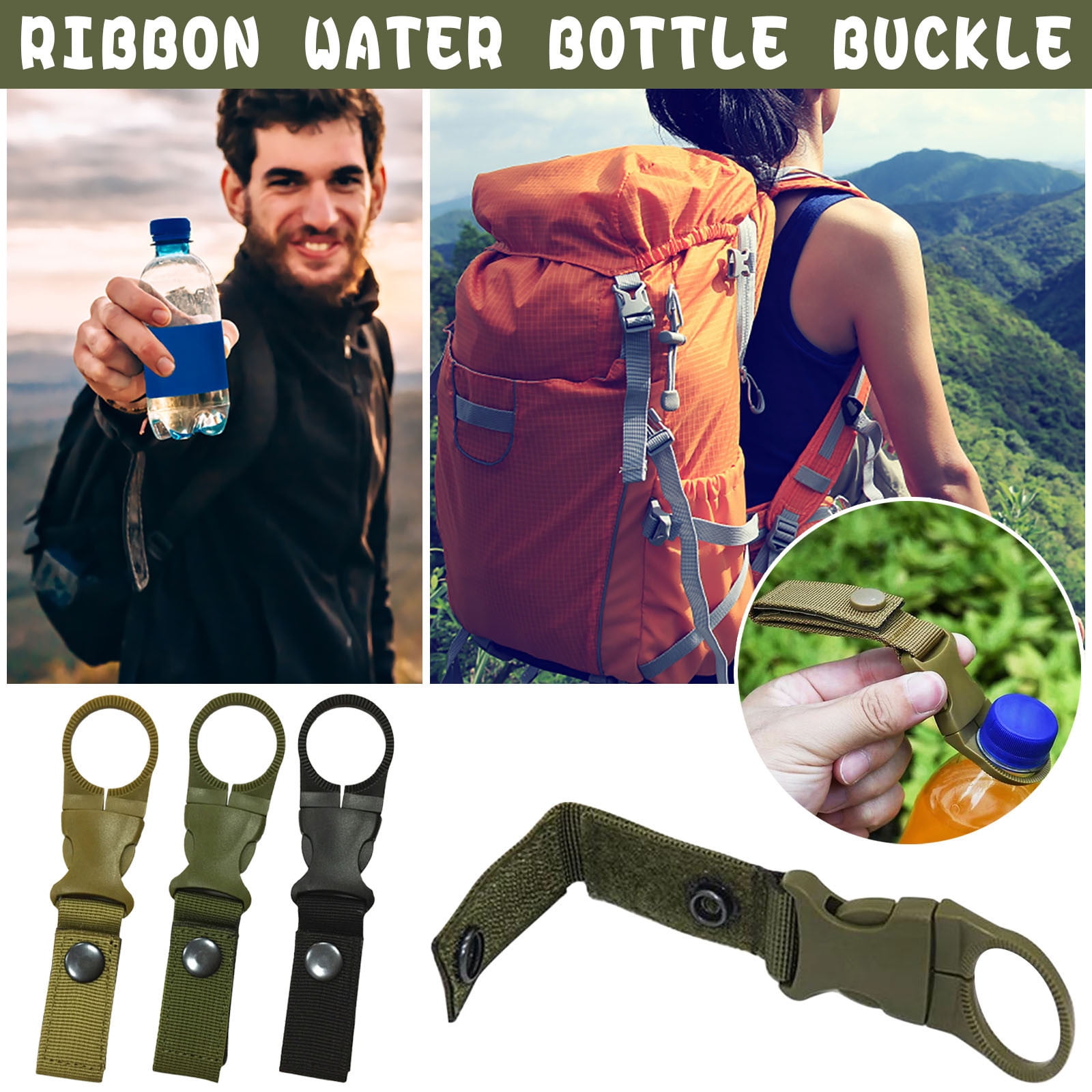 3 Pack Nylon Water Bottle Clip with Carabiner Heavy Duty Outdoor Bottle ...