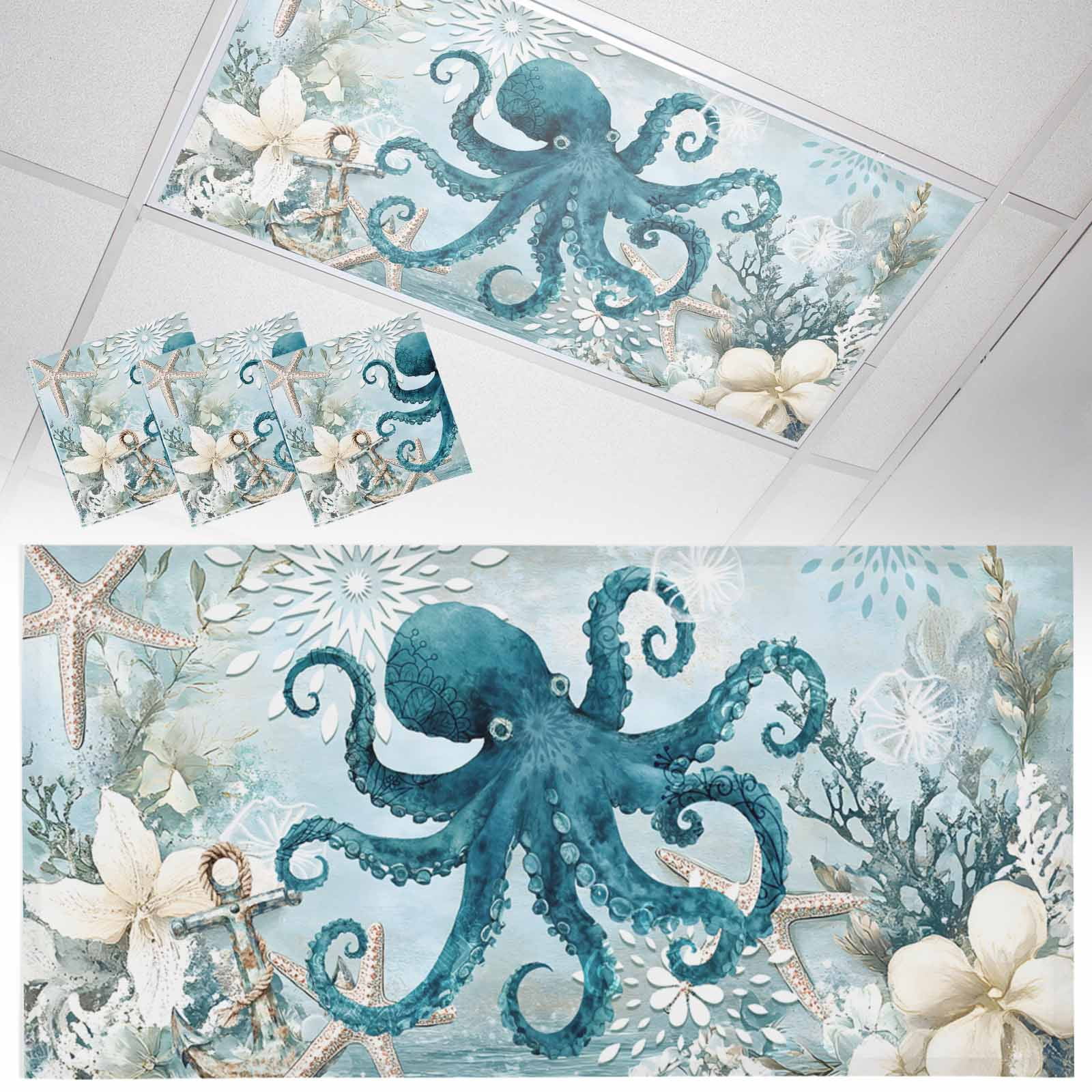 3 Pack Ocean Octopus Starfish Anchor Fluorescent Light Covers for ...