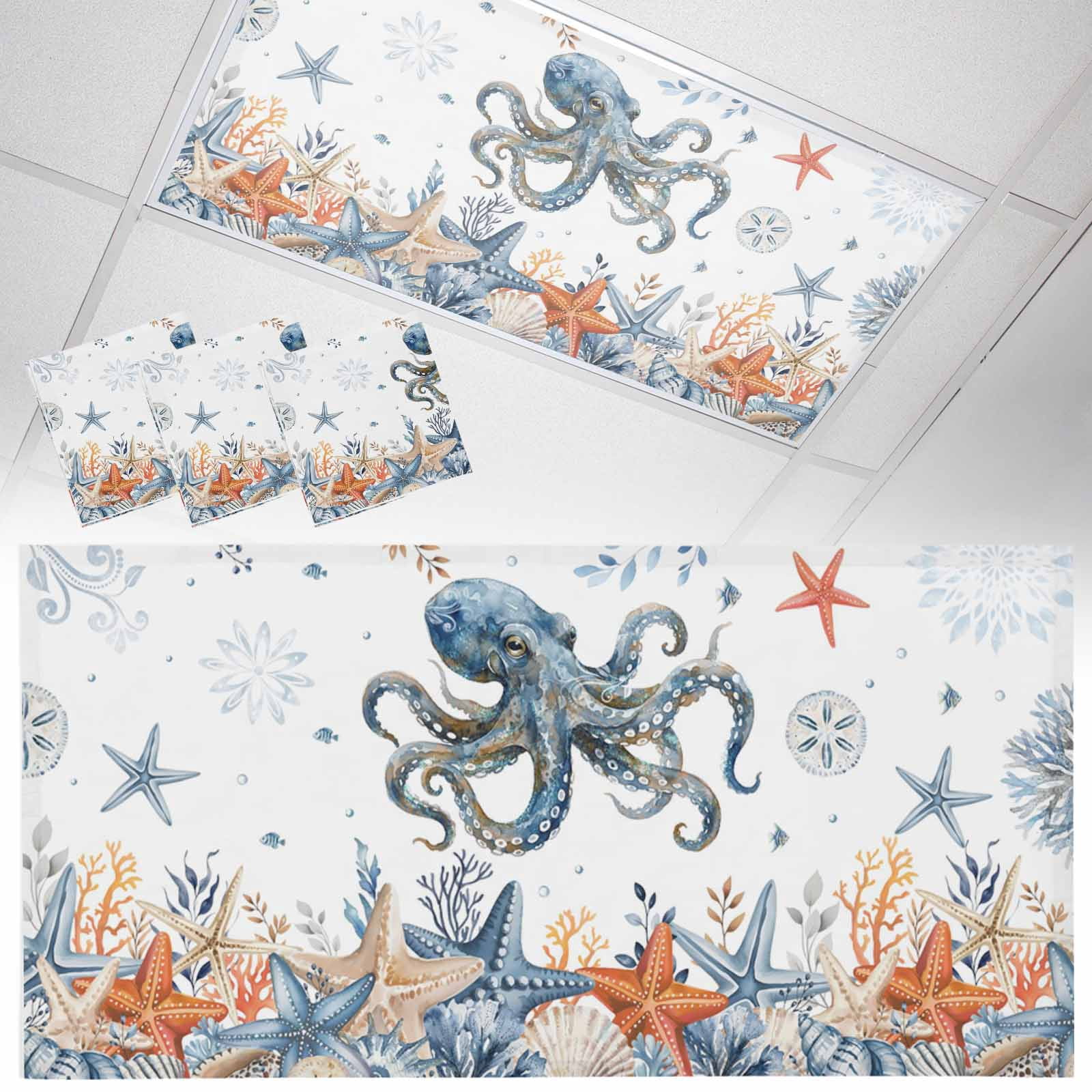 3 Pack Oceans Marine Life Fluorescent Light Covers for Ceiling Lights ...