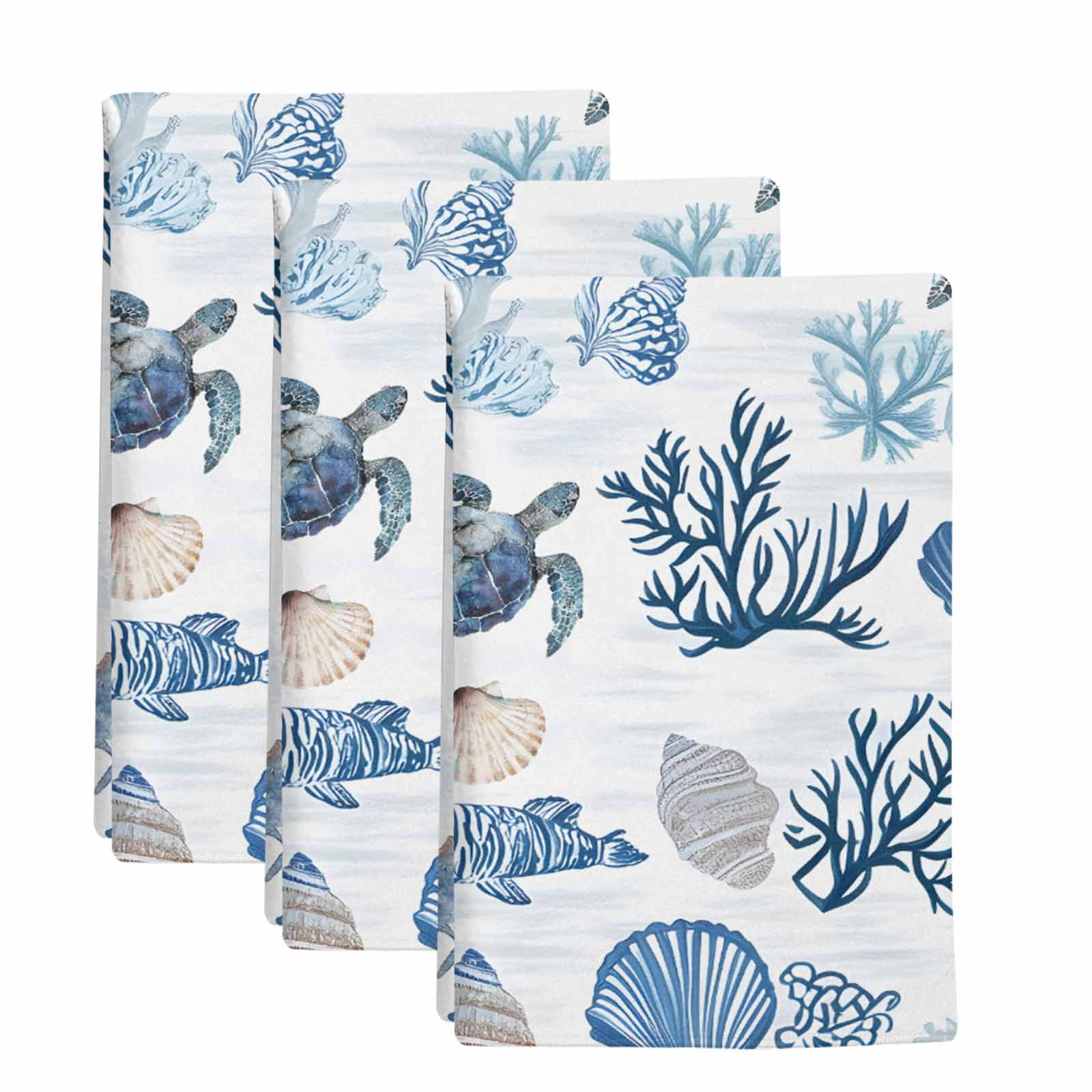 3 Pack Oceans Sealife Kitchen Towels Sea Turtles Corals Stars Shells ...