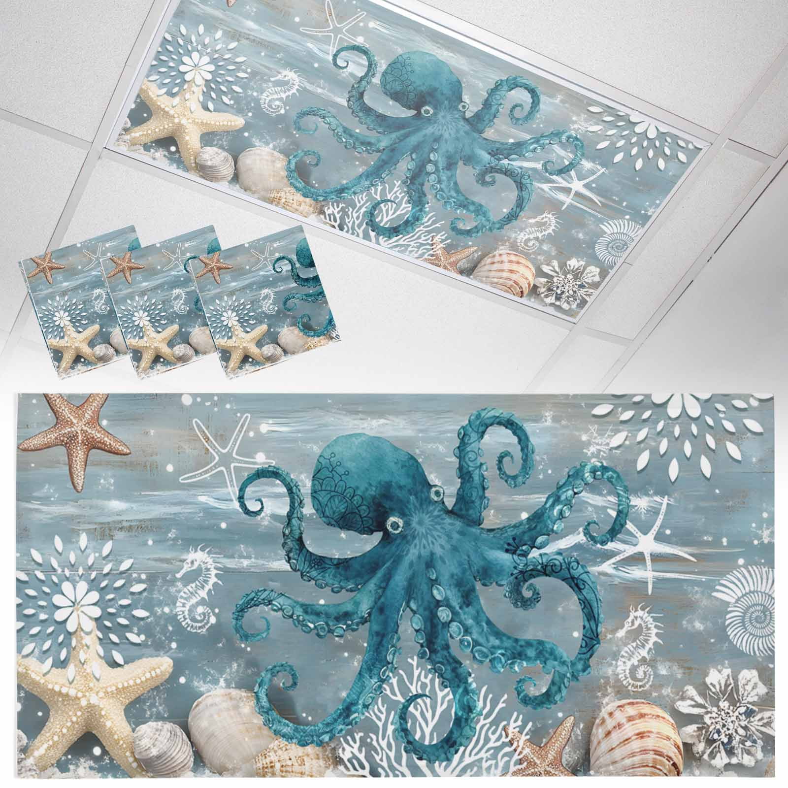 3 Pack Octopus Fluorescent Light Covers for Ceiling Lights Coral ...