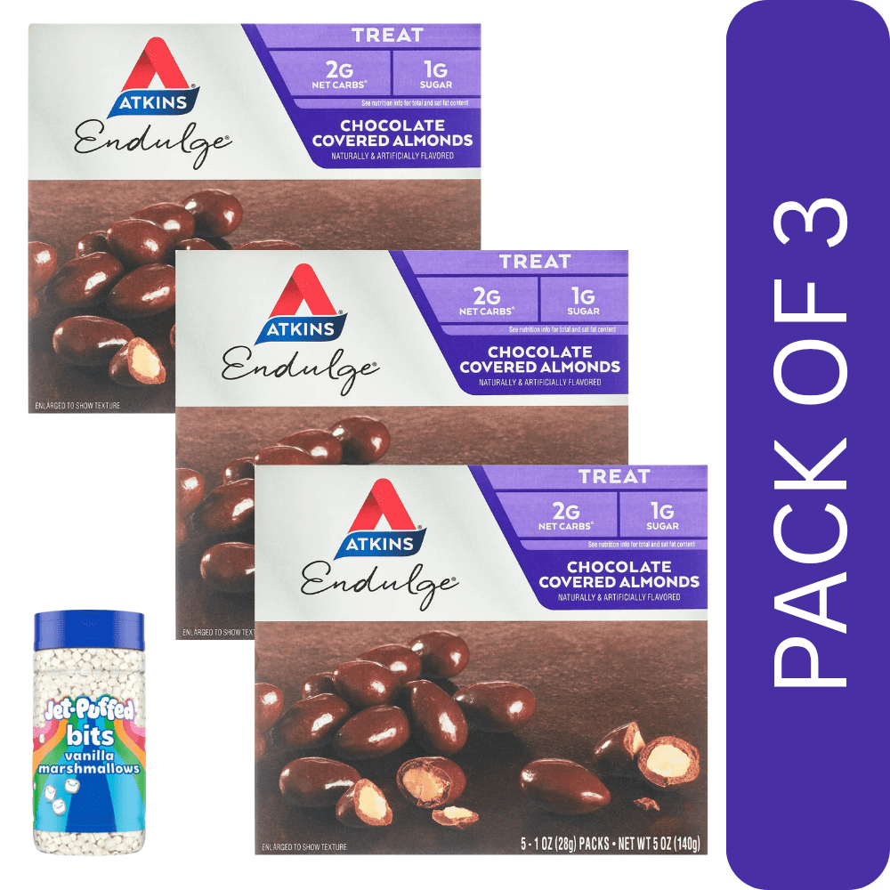 3 Pack Of Atkins Endulge Chocolate Covered Almond Treats, Keto Friendly, Low Sugar, 5 Ct, With ...