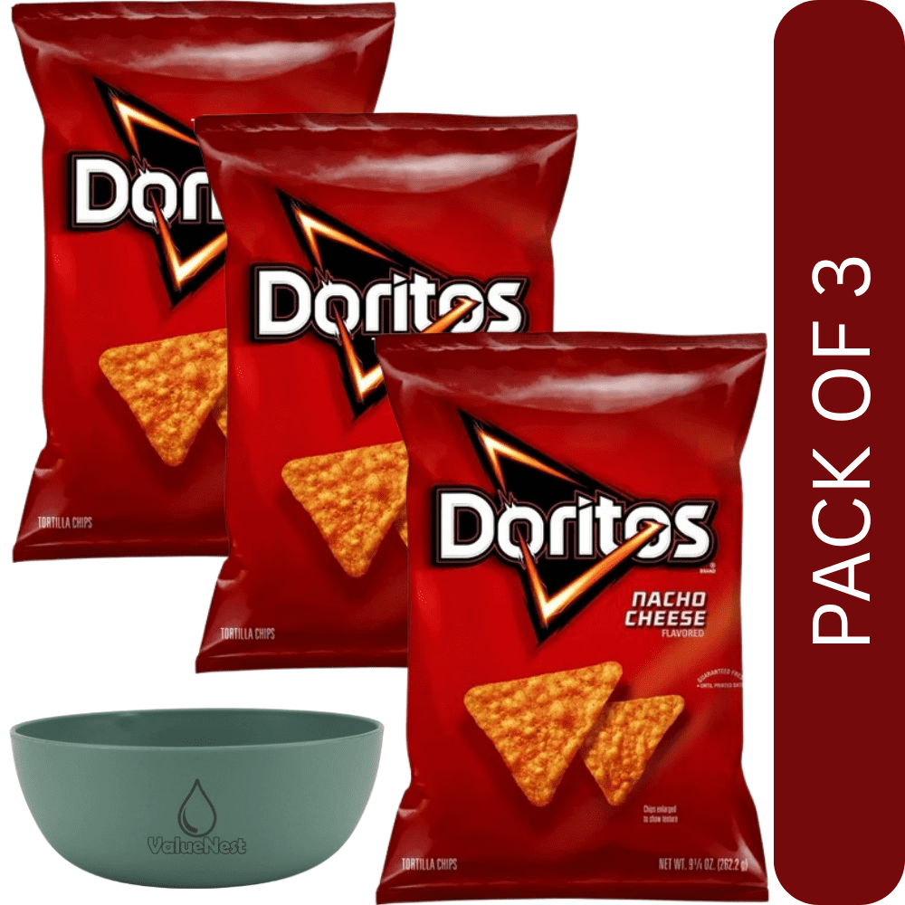 3 Pack Of Doritos Nacho Cheese Flavored Tortilla Chips, Bold Crunchy Snack, 9.25 oz Bag, With ...