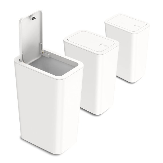 3 Pack Off White 2.6 Gallon Small Trash Cans With Lids for Bathroom ...