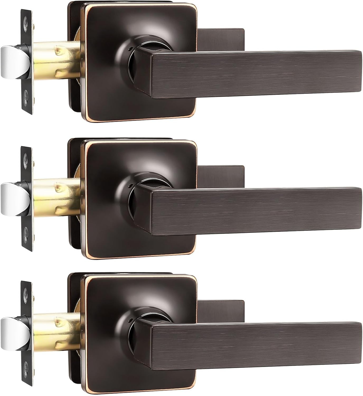 3 Pack Oil Rubbed Bronze Passage Door Levers for Hallway Closet Square ...