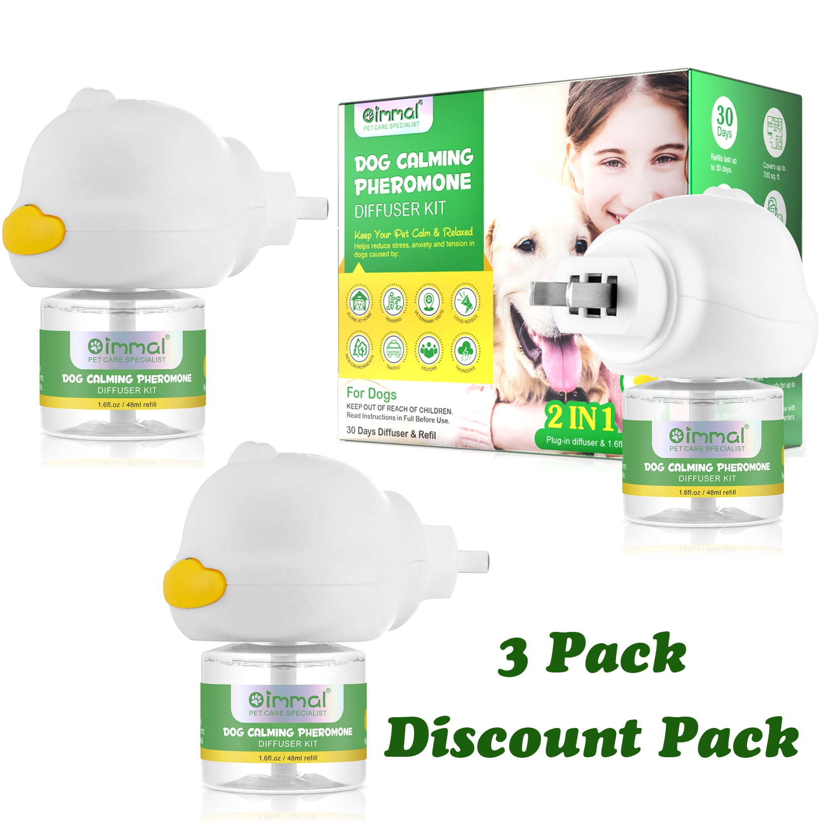 (3 Pack)Oimmal Dog Calming Pheromone Diffuser, 2in1 Plug-In Diffuser ...