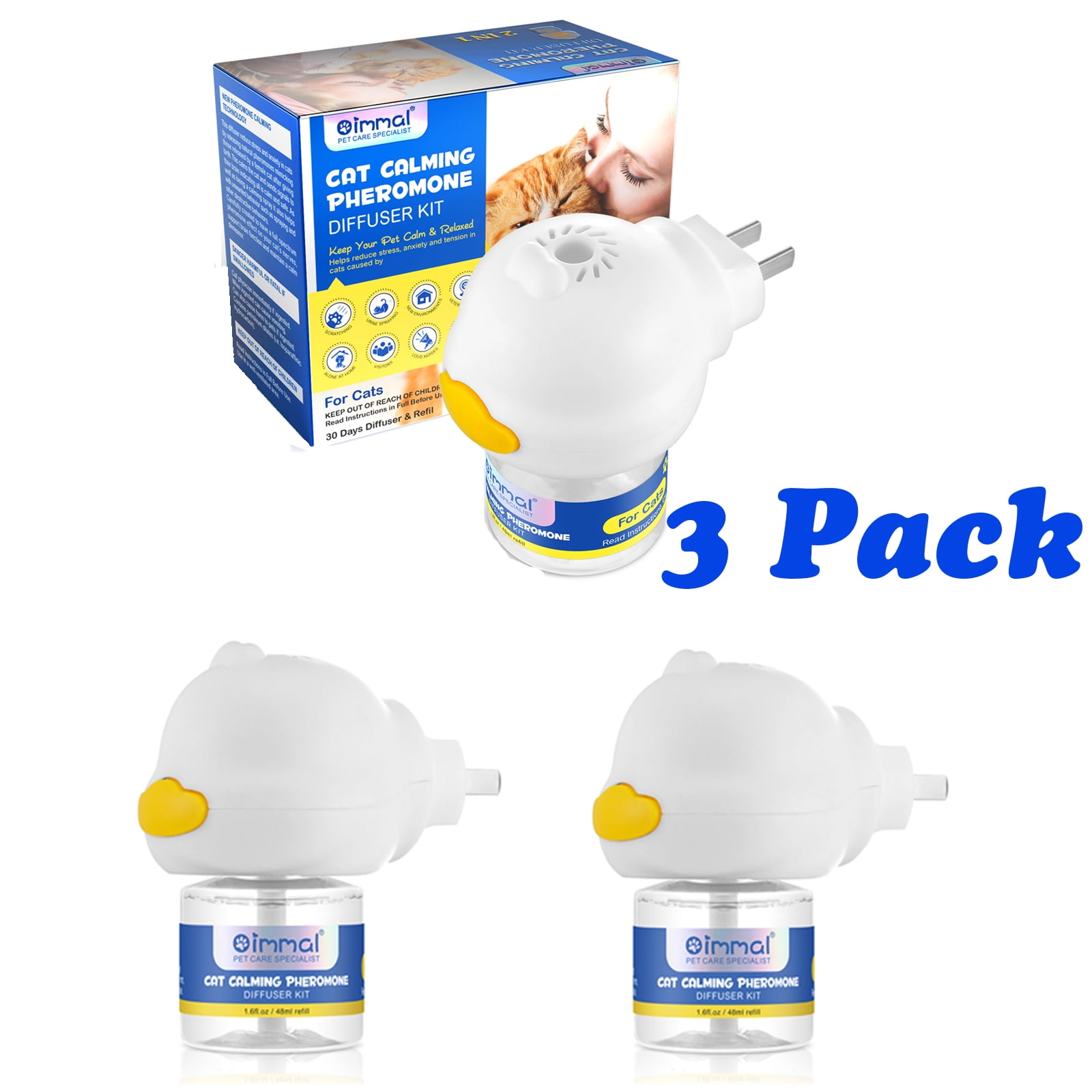 (3 Pack)Oimmal Multi-Cat Calming Pheromone Diffuser for House-Cats, 90 ...
