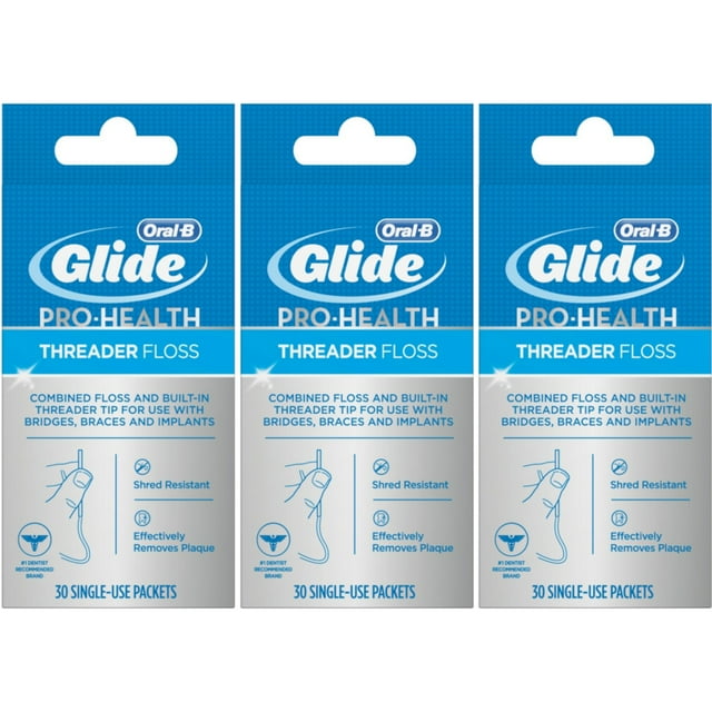 3 Pack - Oral-B Glide Pro-Health Threader Floss 30 Each - Walmart.com