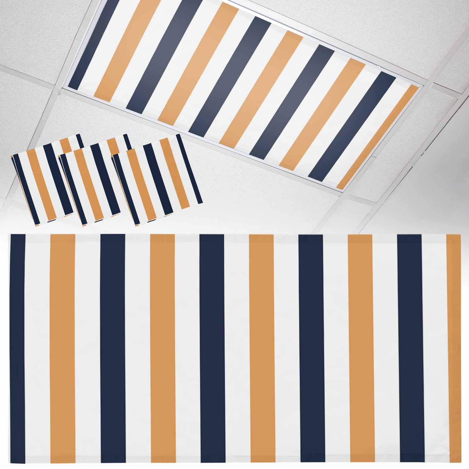 3 Pack Orange Navy Blue Striped Fluorescent Light Covers for Ceiling ...
