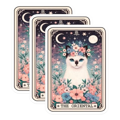 (3 Pack) Oriental Cat Decals - Floral Crown Siamese - Tarot Card Laptop ...