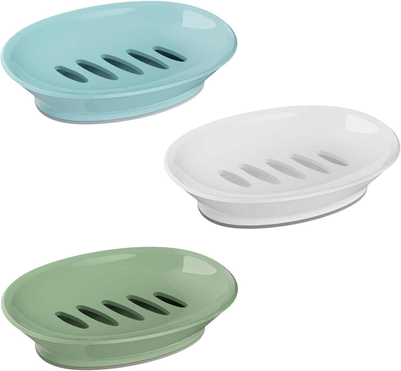 3 Pack Oval Soap Dish with Drain, Dual-layer Draining Soap Dish Keep ...