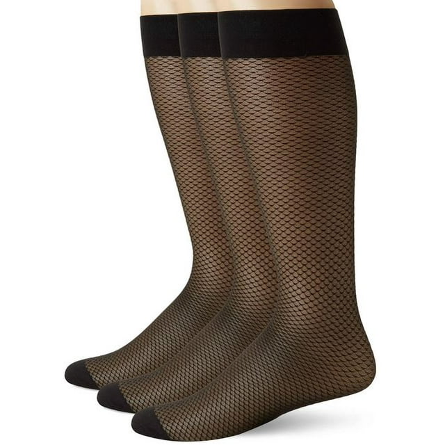 3-Pack Over the Calf Mens Sheer Nylon Spandex Dress Socks,Black, X ...