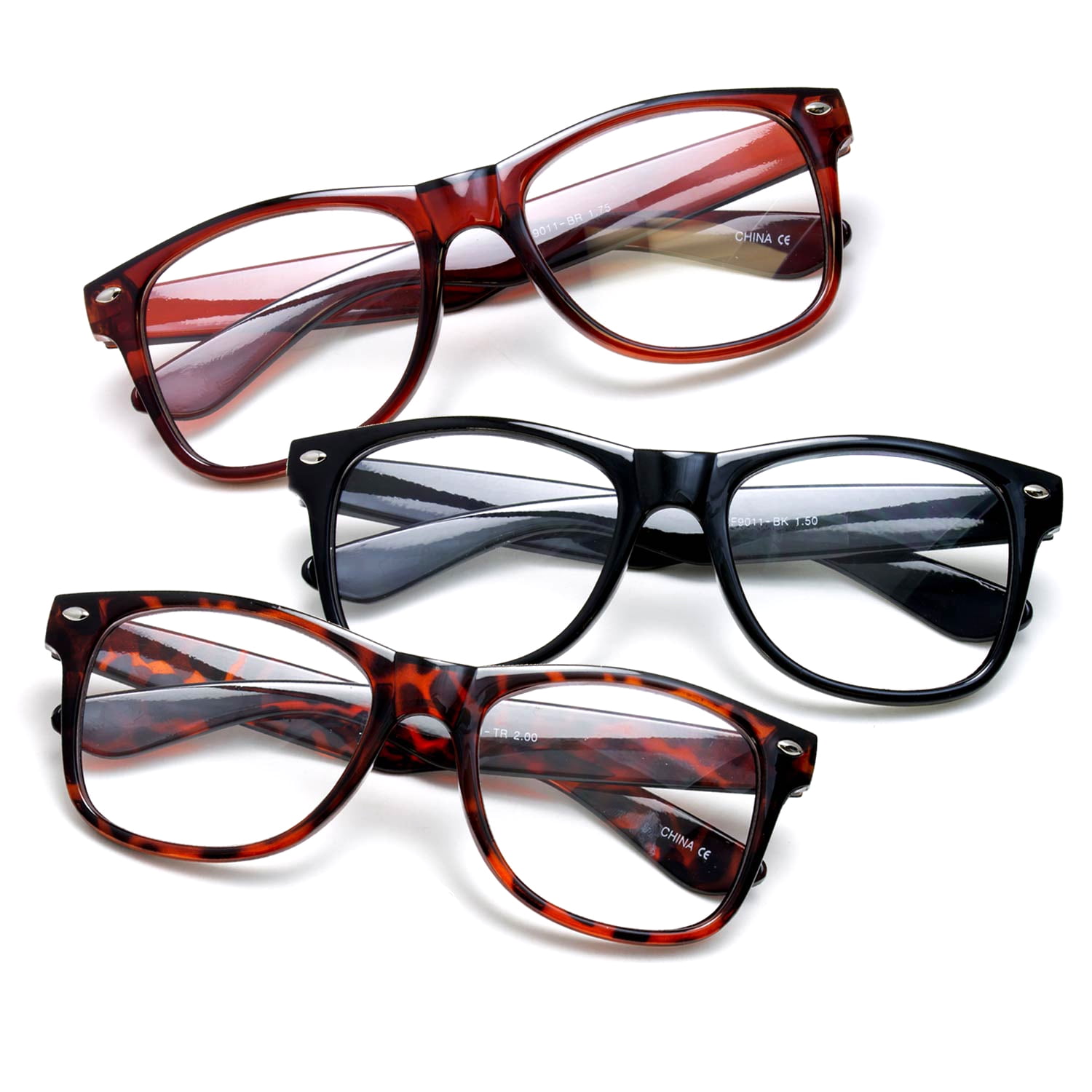 Walmart 3 Pack Oversize Reading Glasses, Stylish, Black, Brown ...