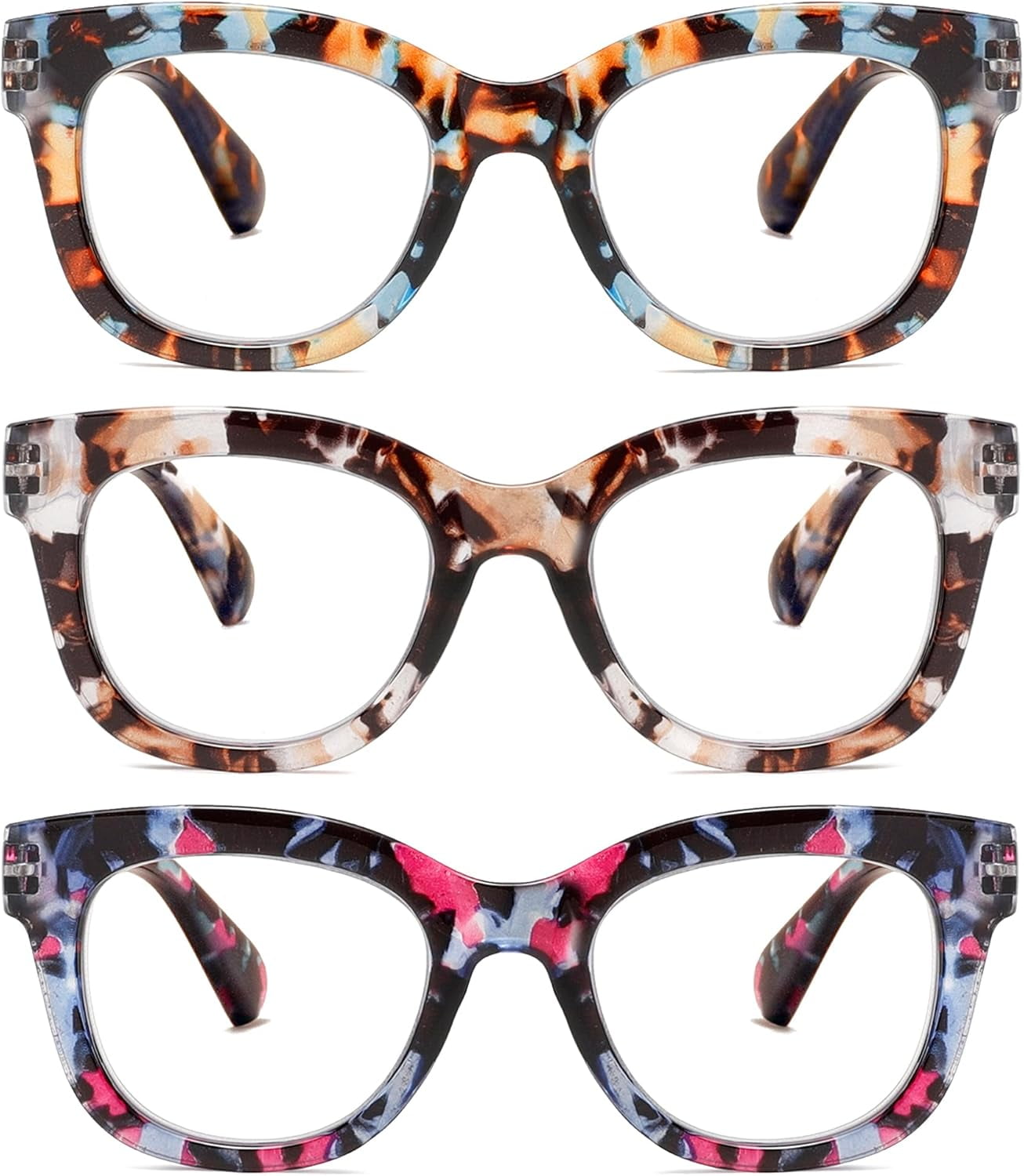 3 Pack Oversized Blue Light Blocking Reading Glasses for Women, Retro ...