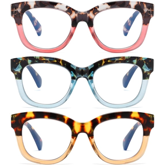 3 Pack Oversized Blue Light Blocking Reading Glasses for Women, Retro ...