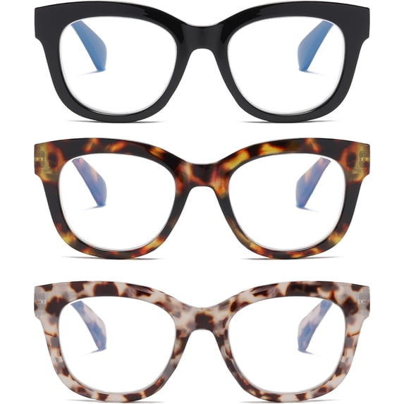 3 Pack Oversized Blue Light Blocking Reading Glasses for Women, Retro ...