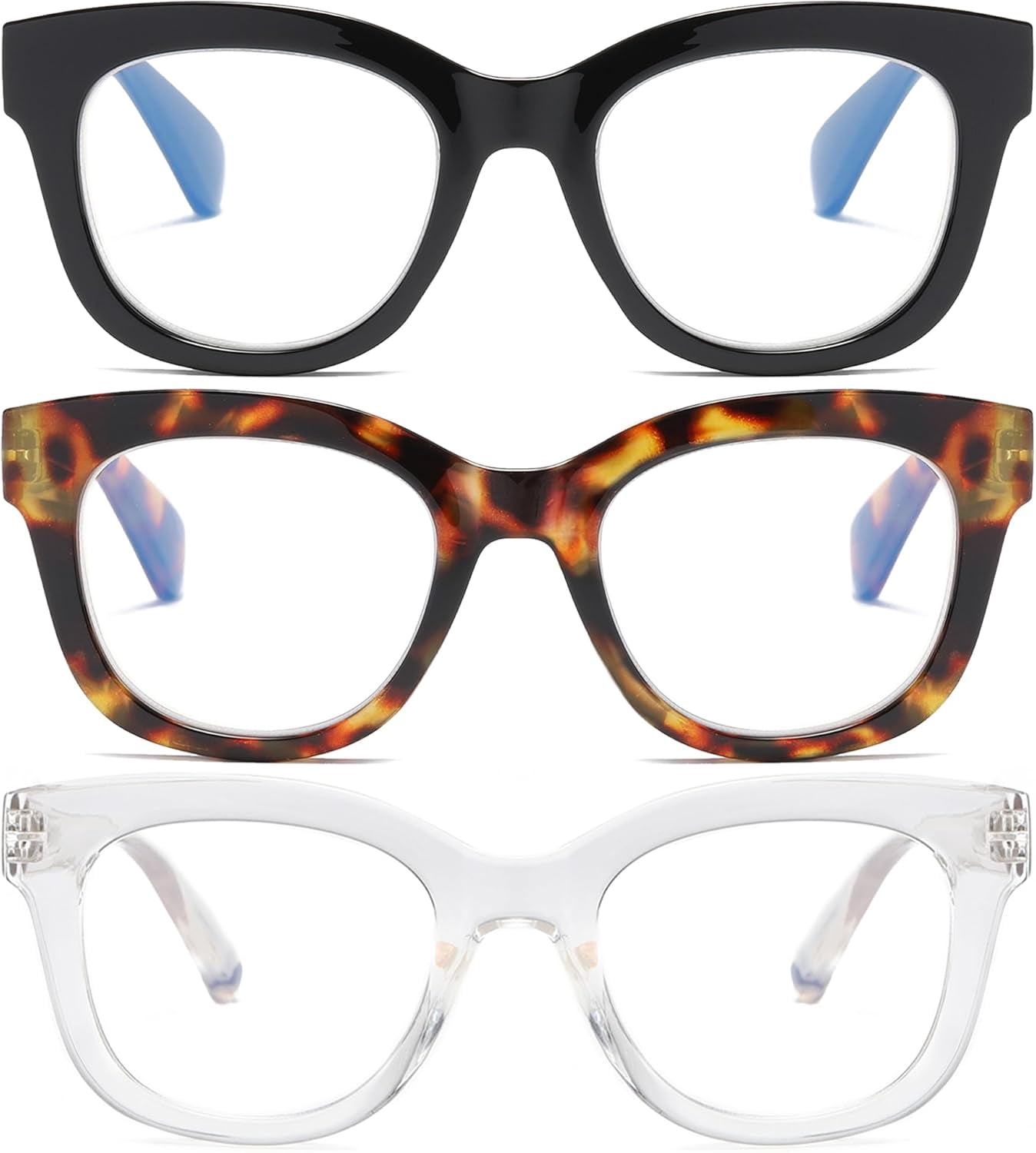 3 Pack Oversized Blue Light Blocking Reading Glasses for Women, Retro ...