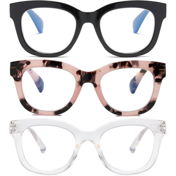 3 Pack Oversized Blue Light Blocking Reading Glasses for Women, Retro ...