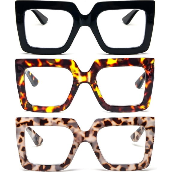 3 Pack Oversized Thick Frame Reading Glasses for Women,Stylish Square ...