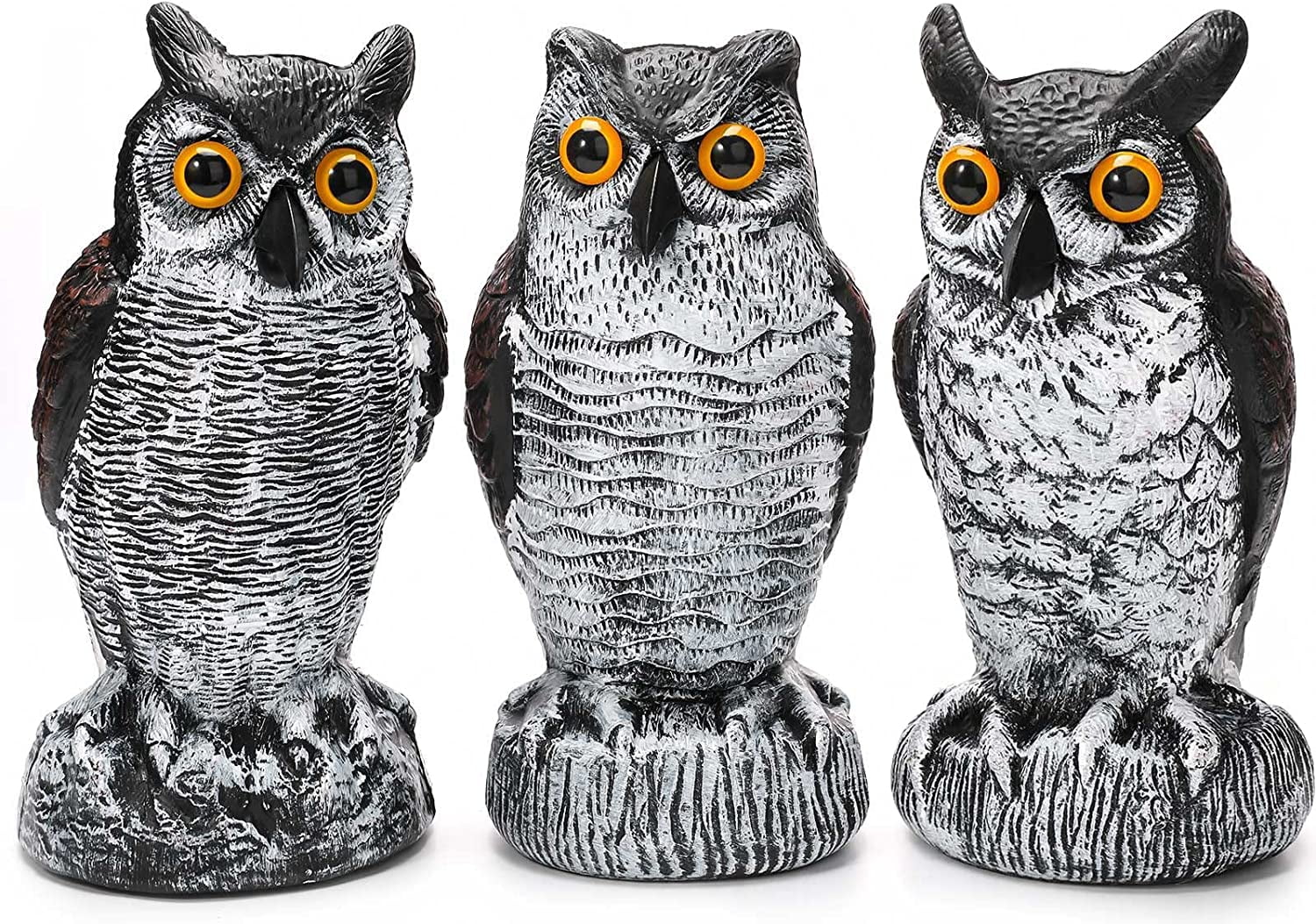 3 Pack Owl Decoy to Scare Birds Away, Fake Owl Scarecrows, Pigeon ...