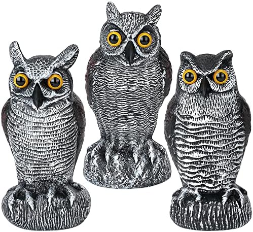 3-Pack Owl Decoys for Bird Deterrent - Weatherproof Bird Repellent ...