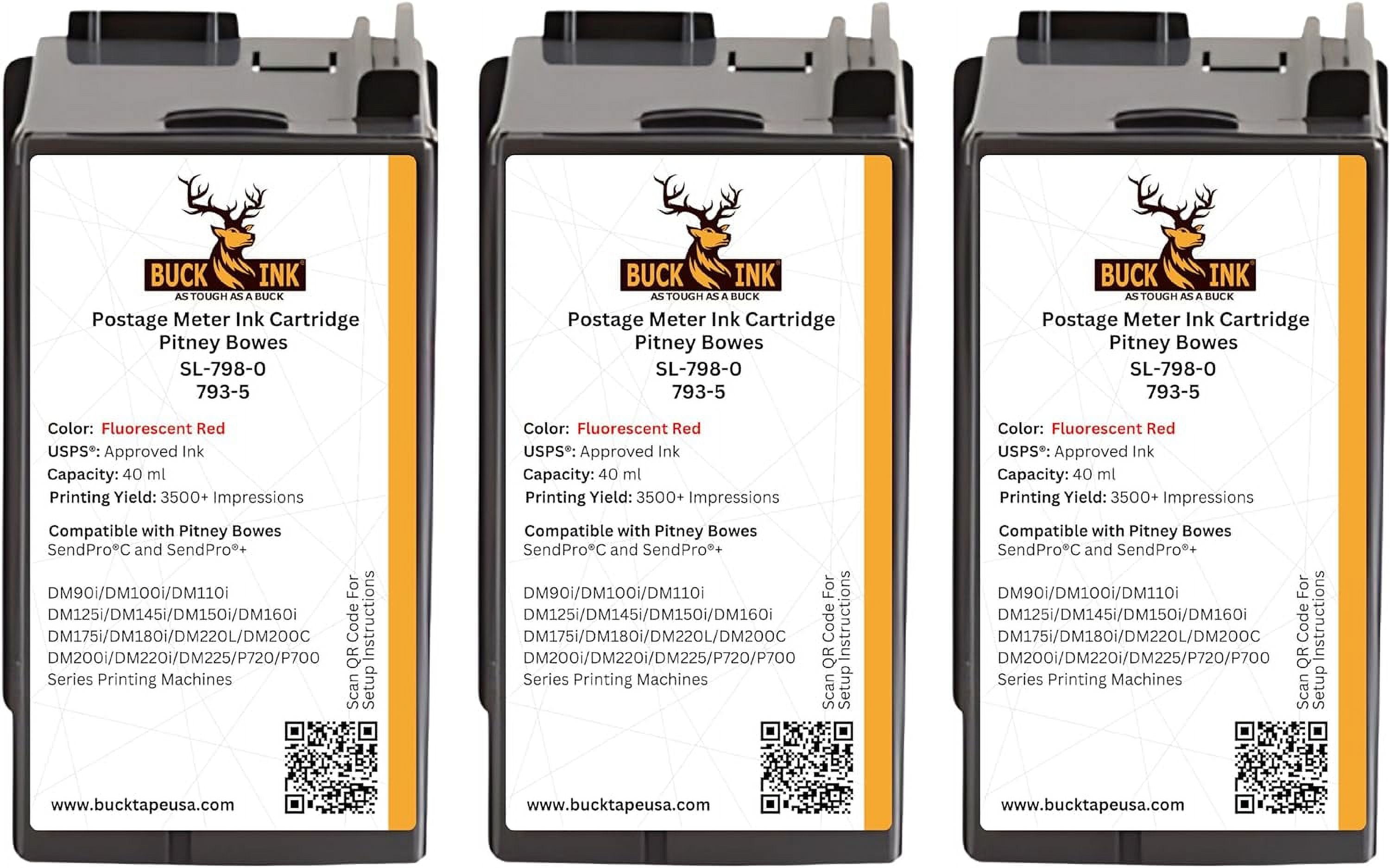 3 Pack PB 793-5 / SL-798-0 Replacement Fluorescent Red Ink Cartridge ...