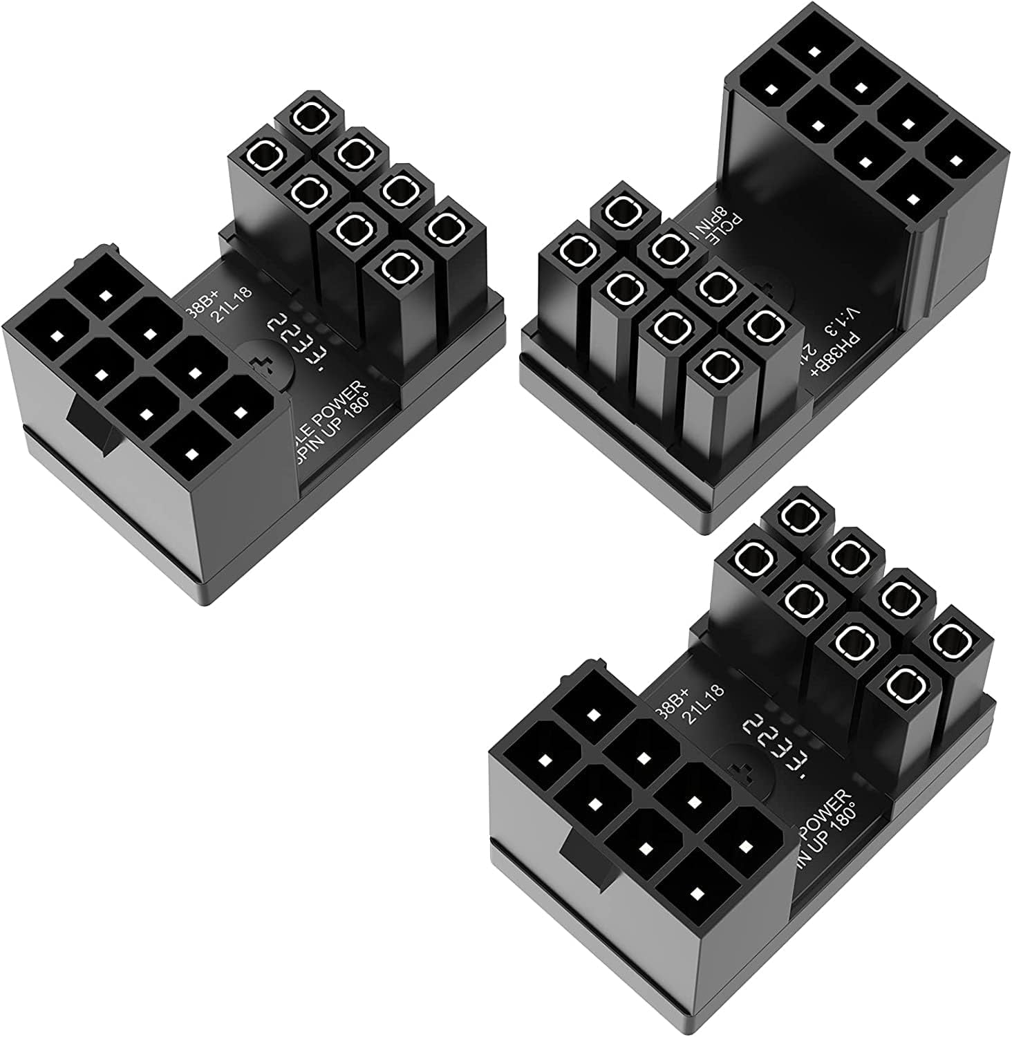 3-Pack PCIe 180 Connector U Turn Degree Angle 8 Pin GPU Adapters Black ...