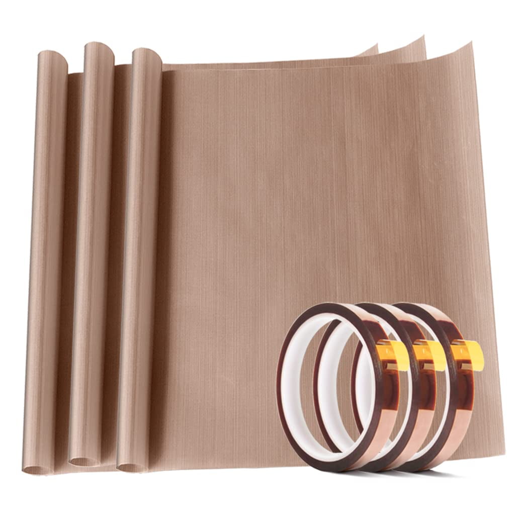 3 Pack PTFE Teflon Sheet 12 x 16" and 3 Rolls 10mm X 33m Heat Resistant ...