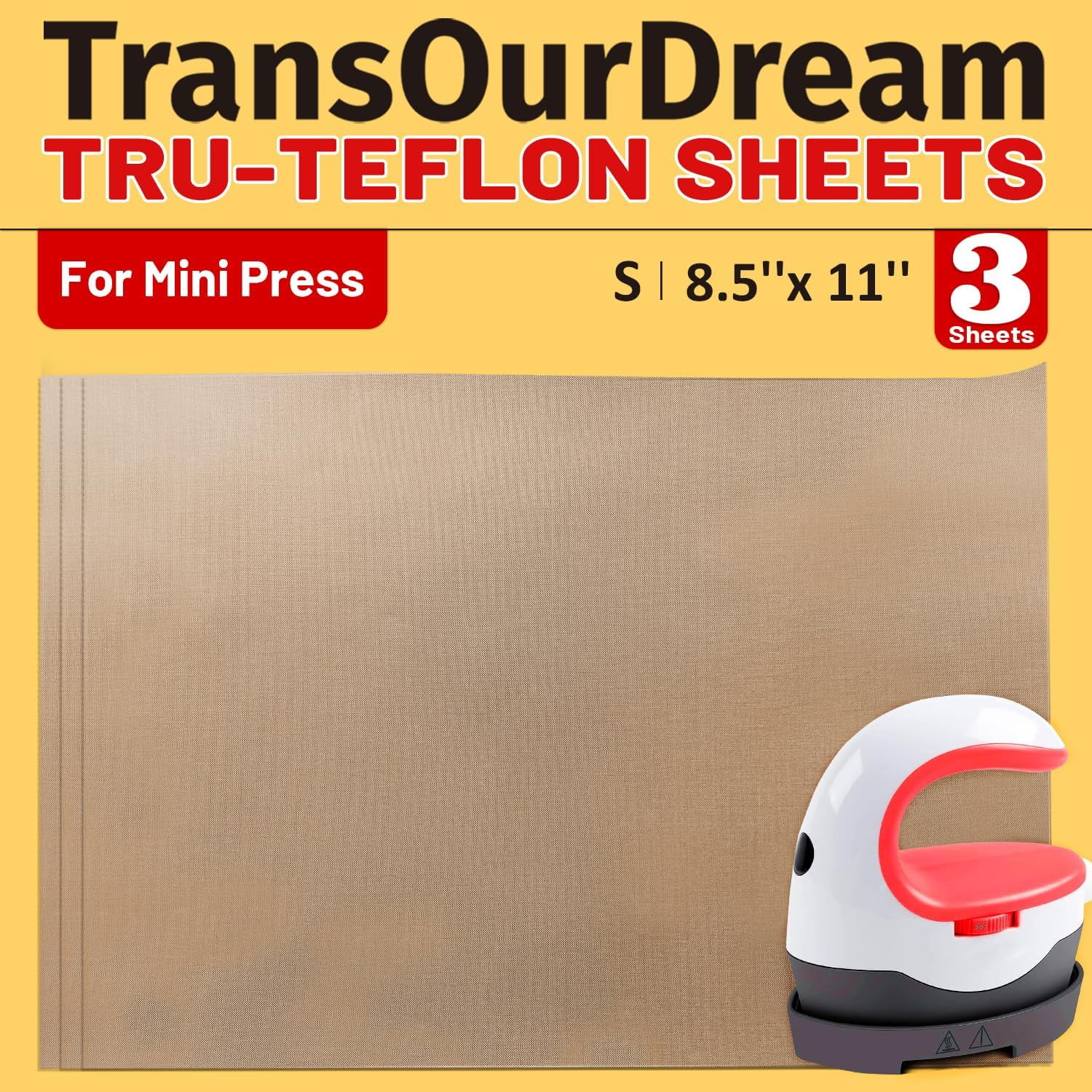 3 Pack PTFE Teflon Sheets Size S 8.5 x 11" for Mini Heat Press Heat ...