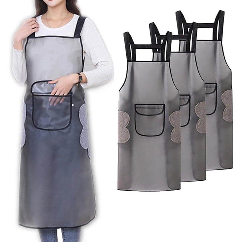 3-Pack PU Waterproof Kitchen Aprons with Pocket & Hand Towels ...