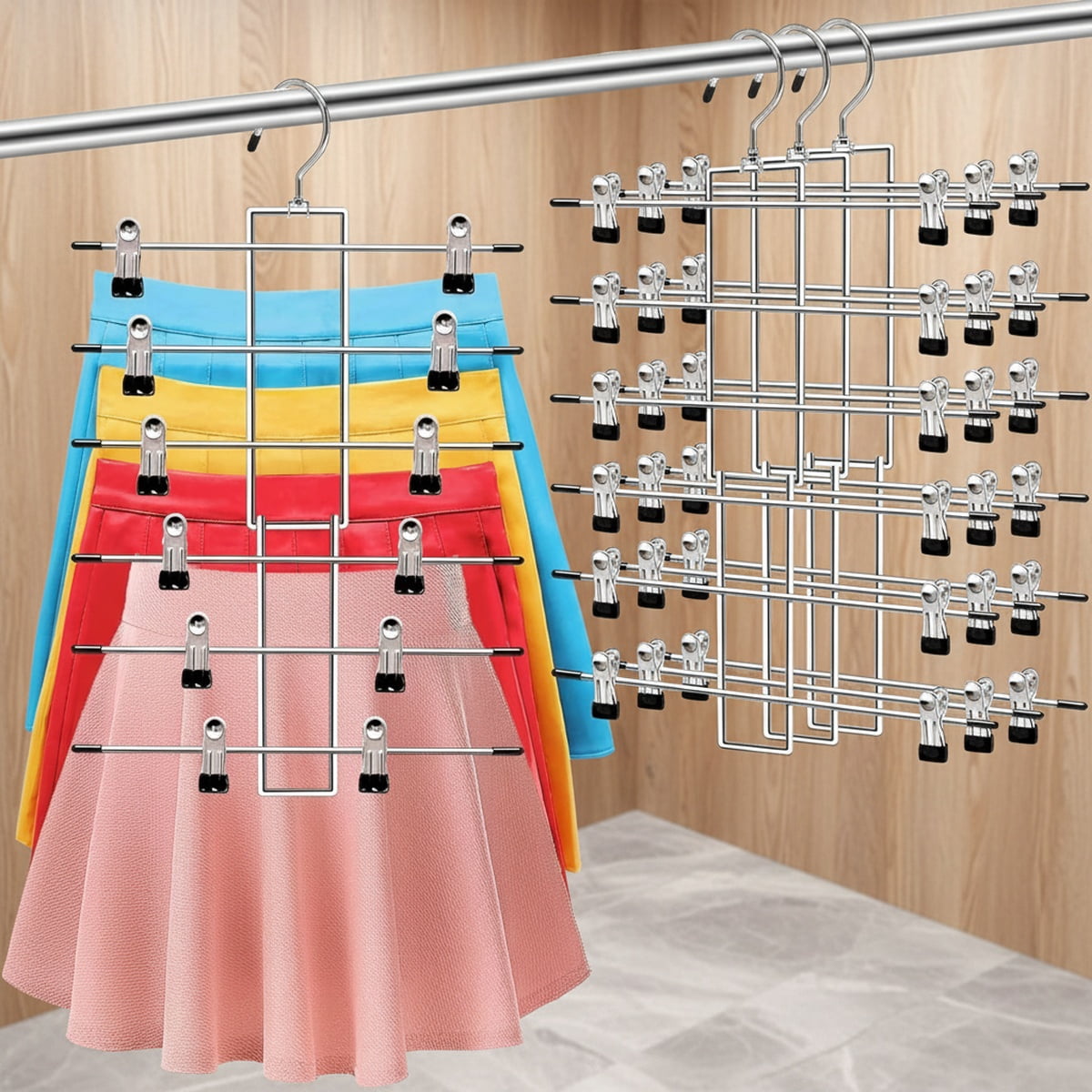 3 Pack Pants Hangers Space Saving, 6 Tier Closet Organizers and Storage ...