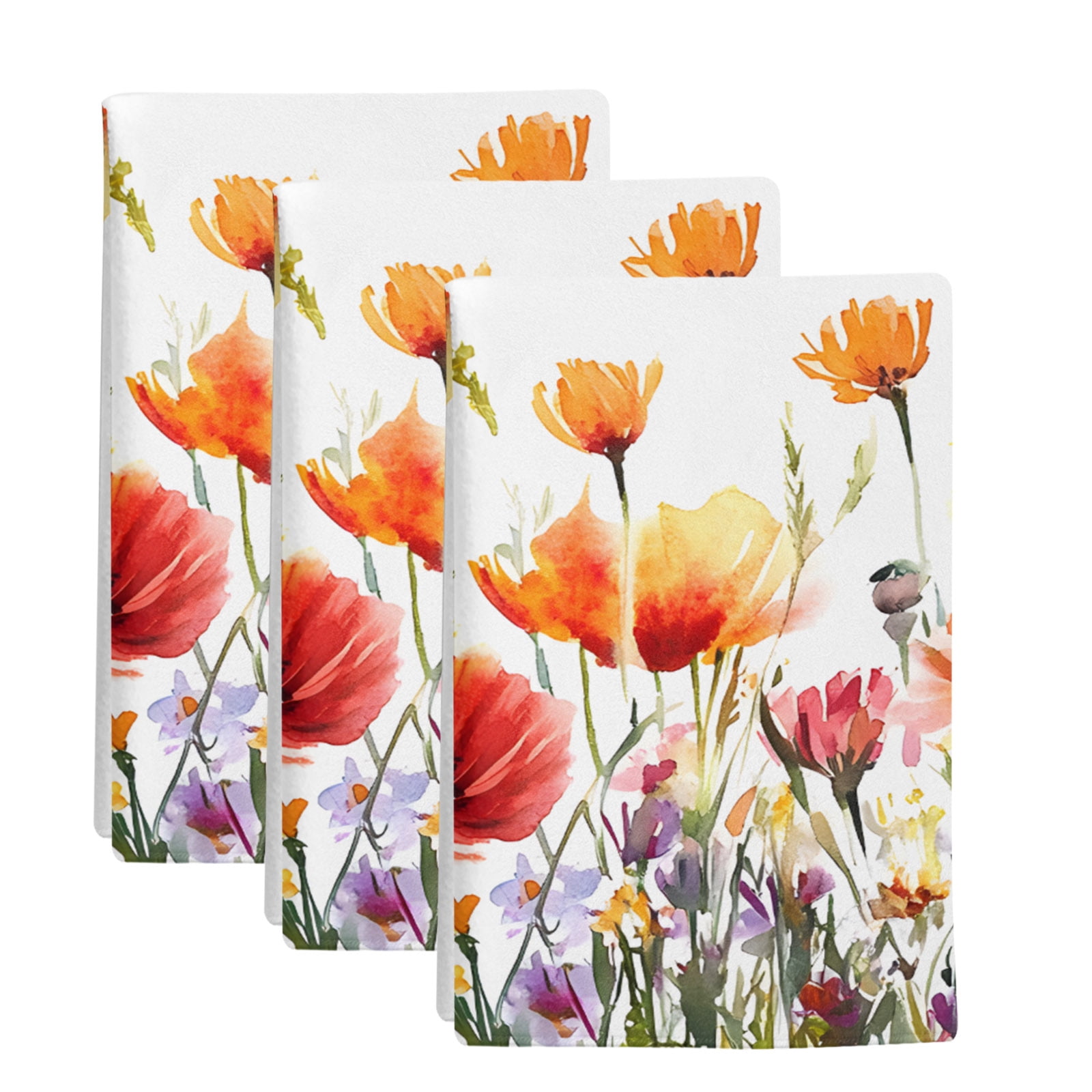3 Pack Pastoral Wild Flowers Kitchen Towels Floral Plants Leaves ...