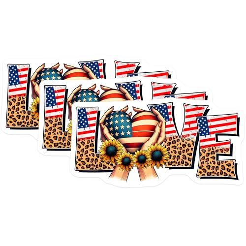 (3 Pack) Patriotic Love Decals - American Flag Sunflower - Laptop Decal ...