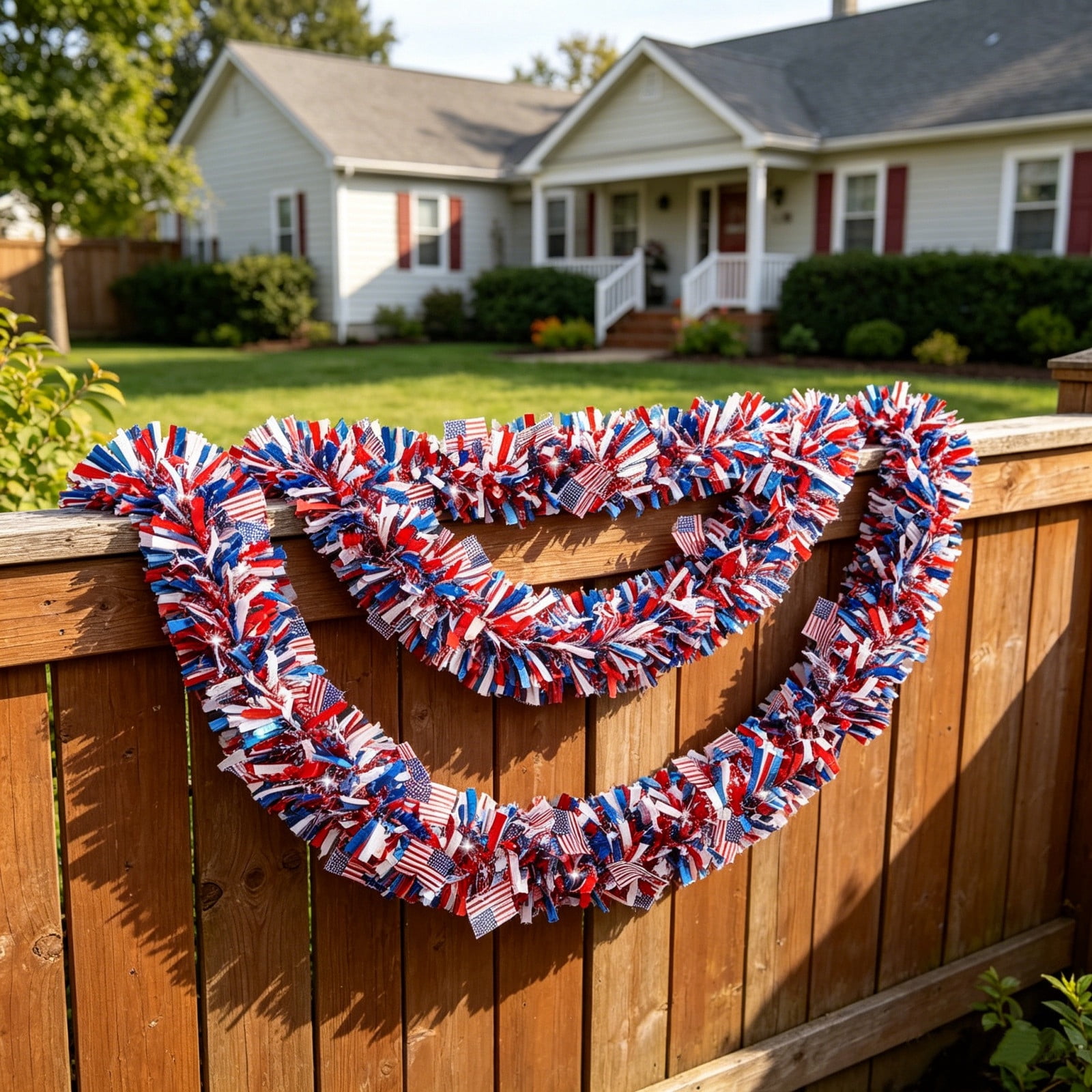 3 Pack Patriotic Star Tinsel Garland 78.7 Inch Plastic Streamer Foil ...
