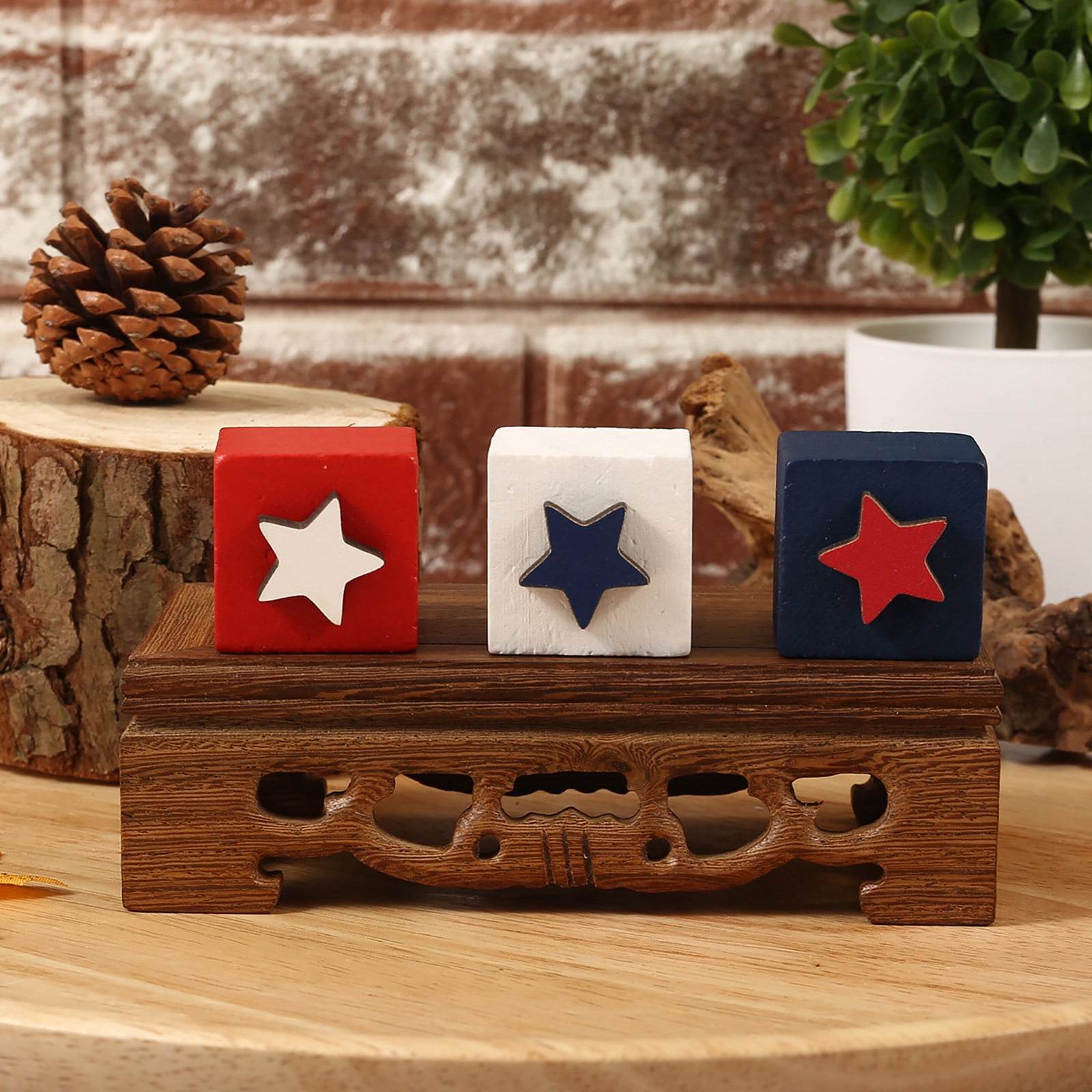 3 Pack Patriotic Wooden Blocks Fourth of July Wood Stacking Word Blocks ...