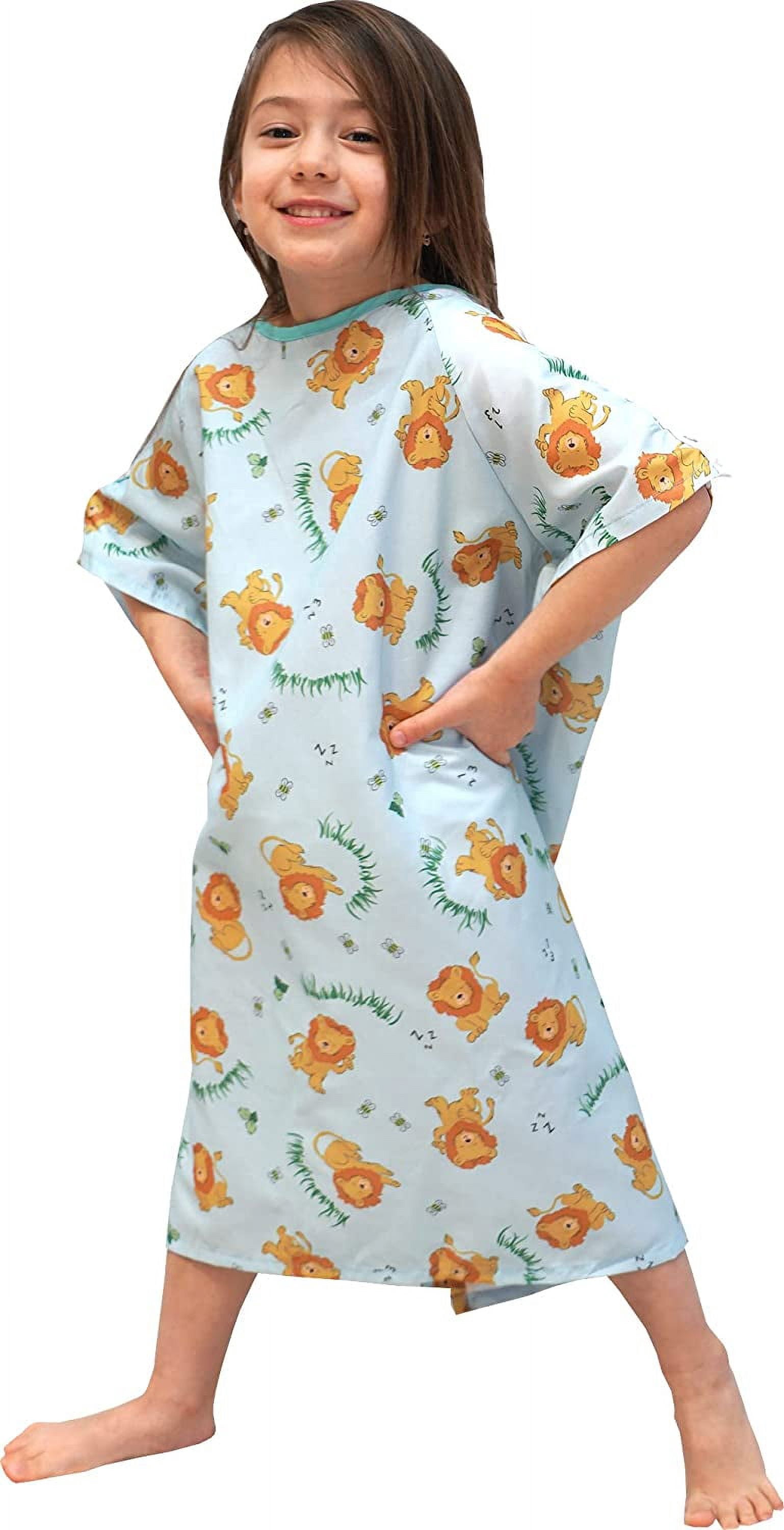 3 Pack - Pediatric IV Gown, Woven, 100% Polyester, Lazy Lion Blue ...