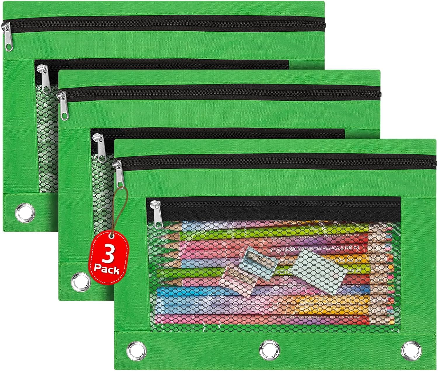 3 Pack Pencil Pouch for 3 Ring Binder, Bulk Pencil Pouches in Multi ...