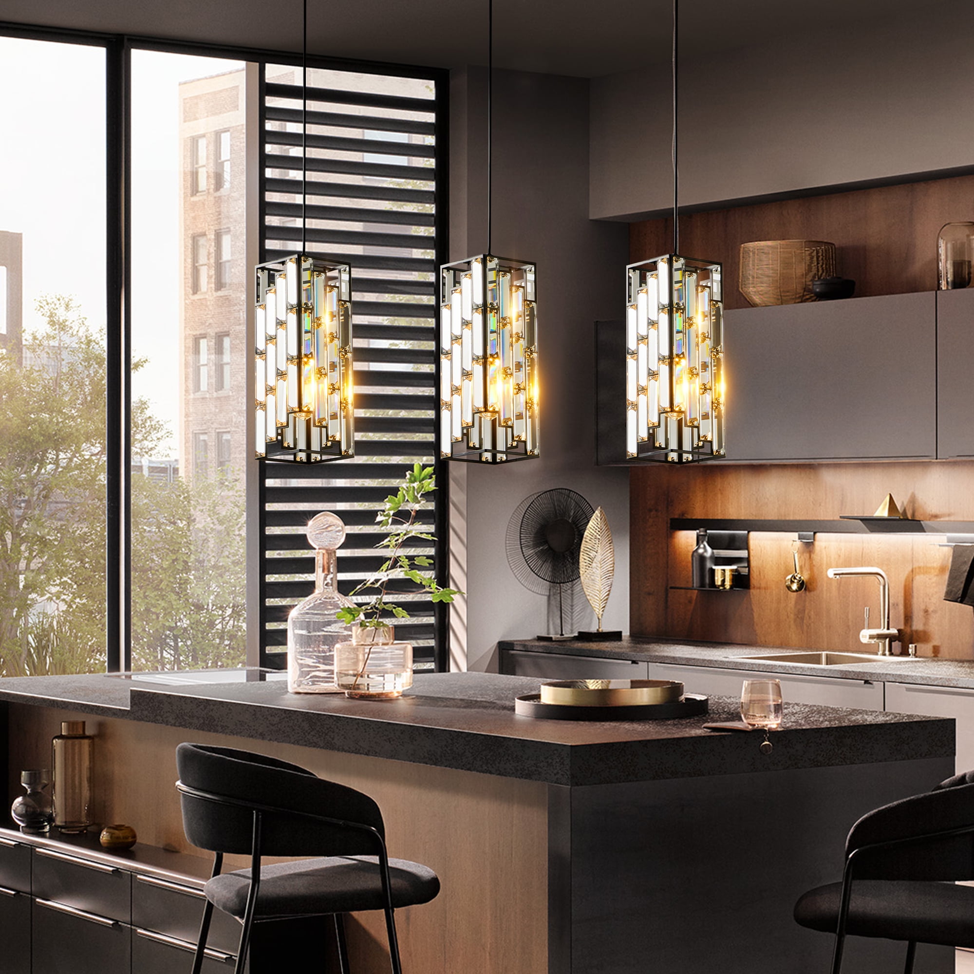 Licperron 3 Pack Adjustable Crystal Chandelier Pendant Lights for ...