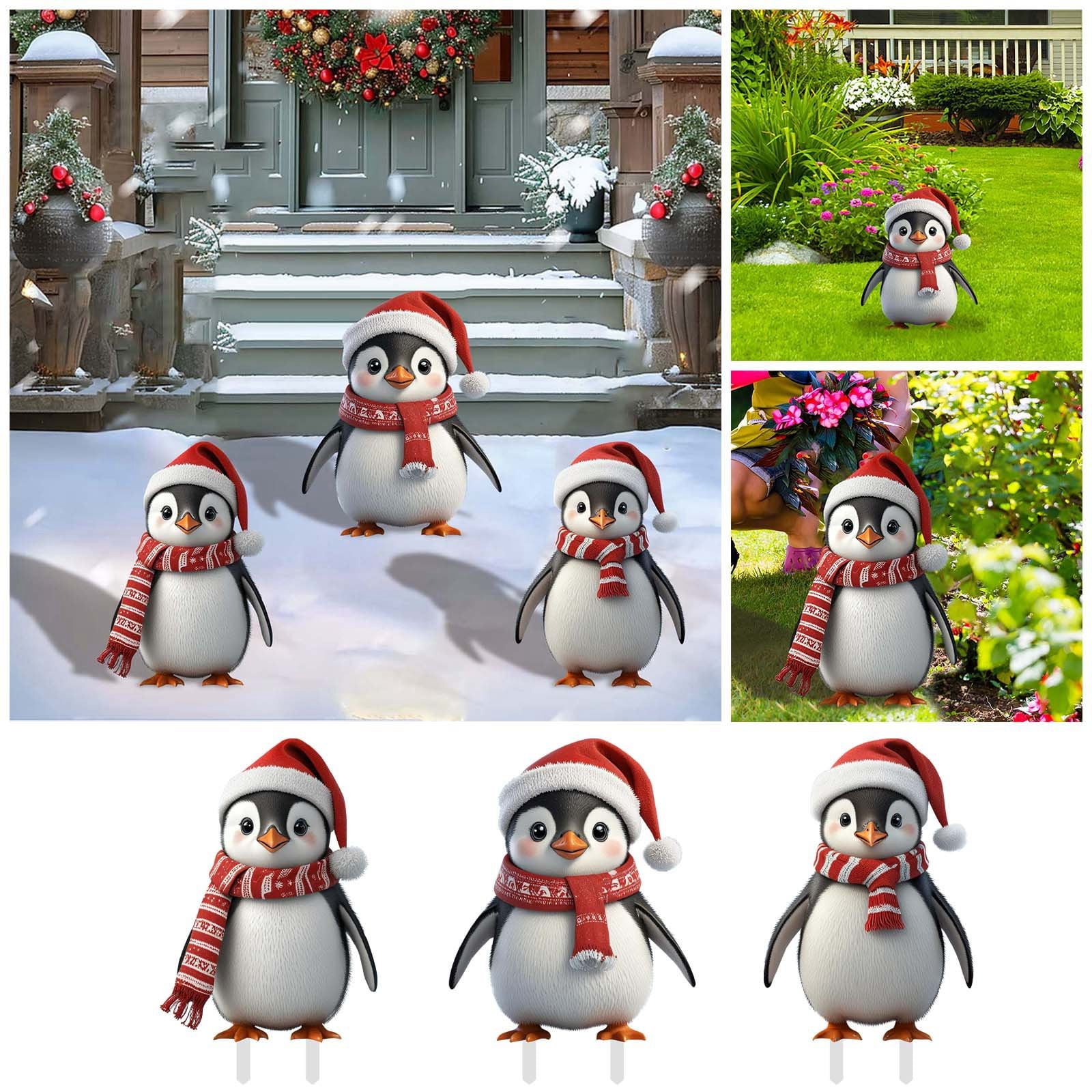 3 Pack Penguin Garden Stakes, 11.8 inch, 2D Acrylic Flat Outdoor Sign ...