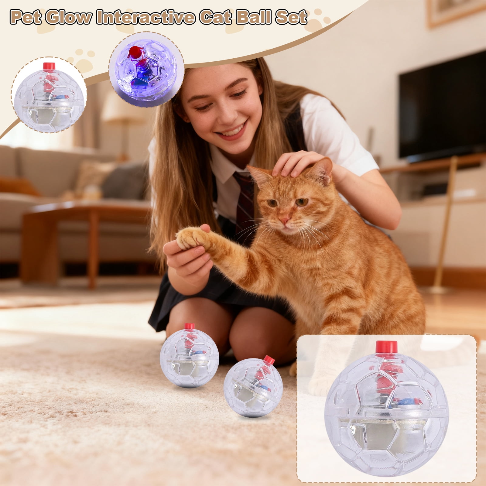 3-Pack Pet Glowing Cats Teaser Ball, Interactive Entertainment Smart ...