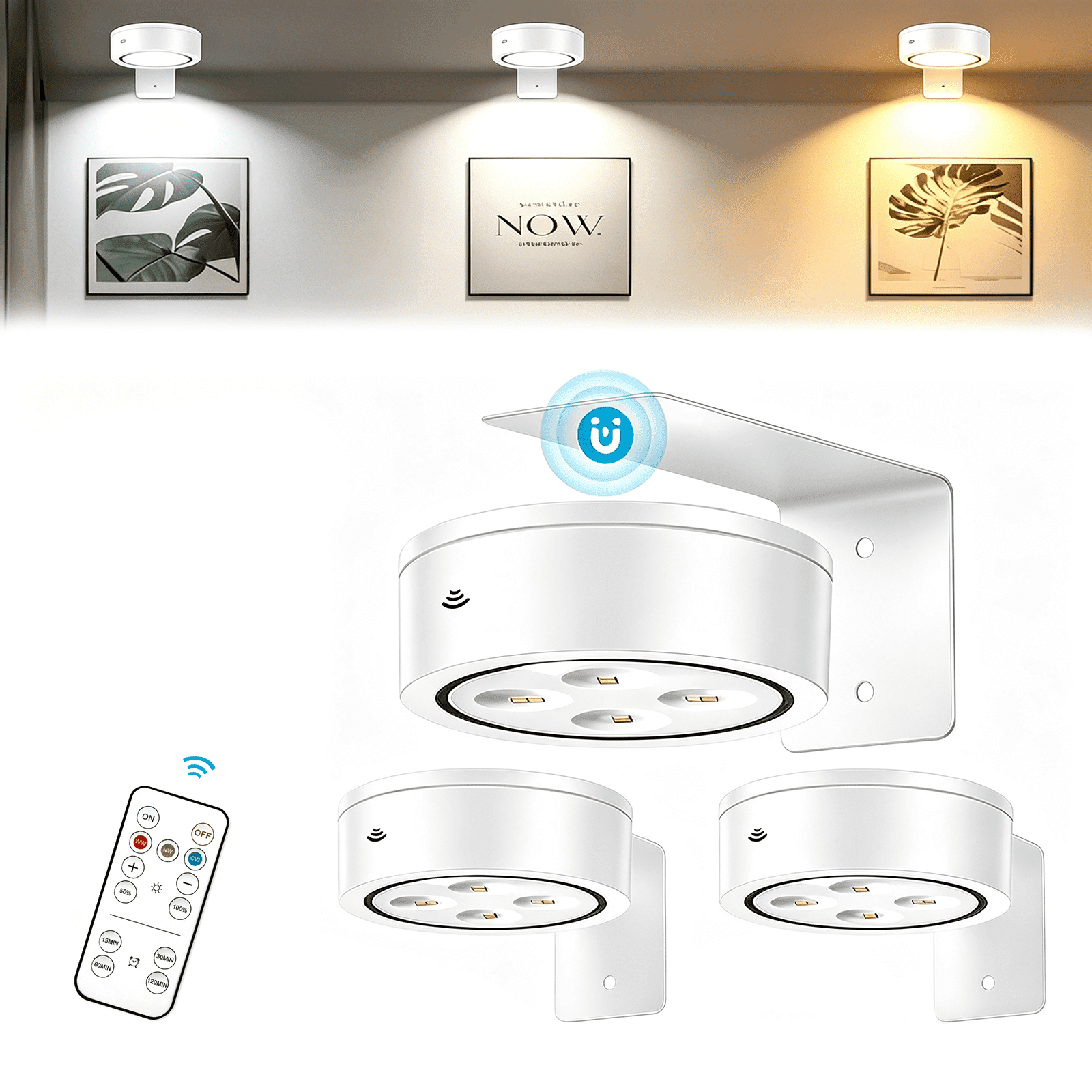 3 Pack Picture Light, Battery-Powered Cordless Picture Lights, with ...