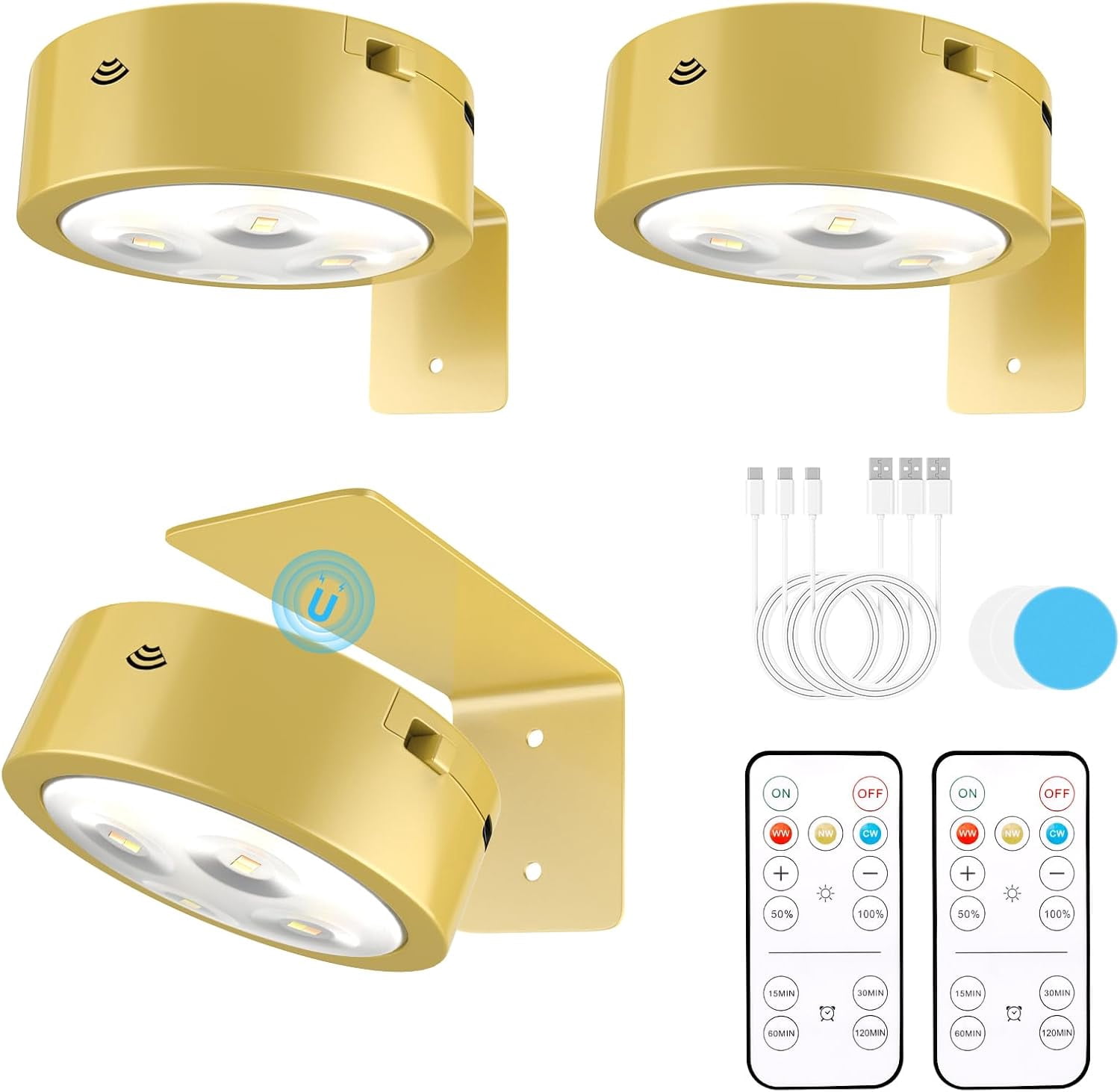 3 Pack Picture Lights for Wall, Rechargeable Battery Operated wall ...