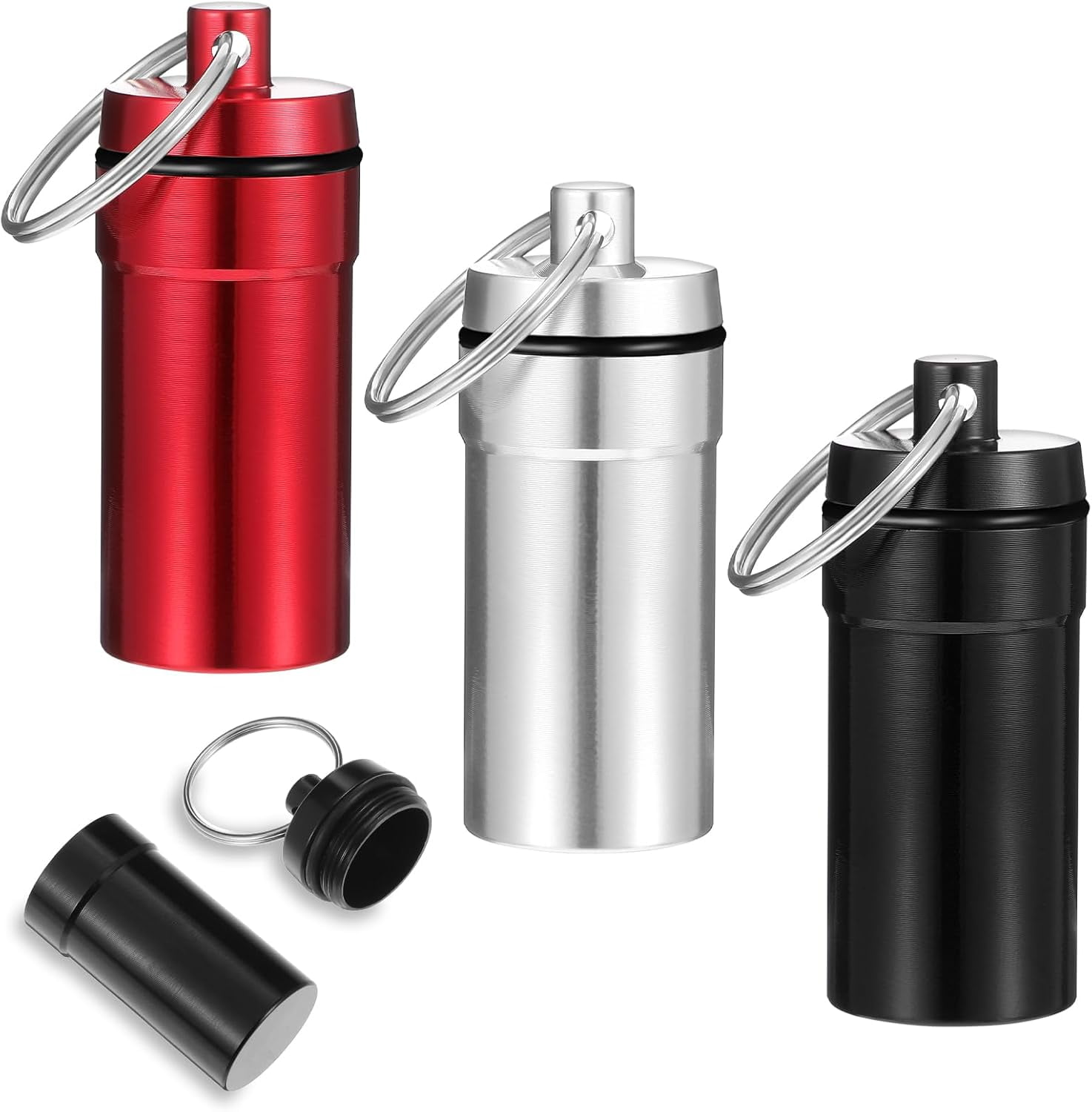 3 Pack Pill Fob Container, Waterproof Aluminum Pill Holder Keychain ...