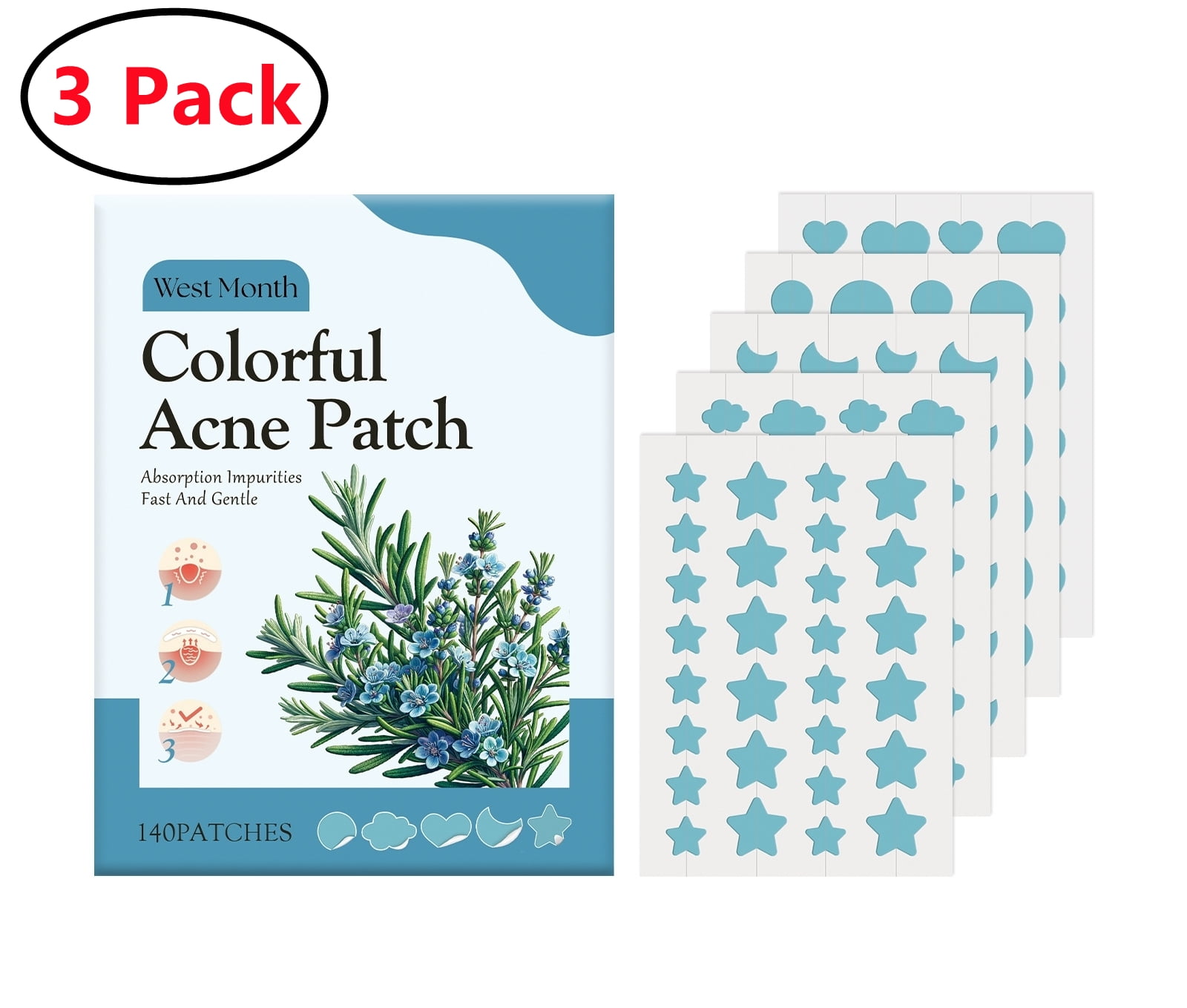 3 Pack Pimple Patches For Face (140 Count) - Hydrocolloid Acne Patches ...