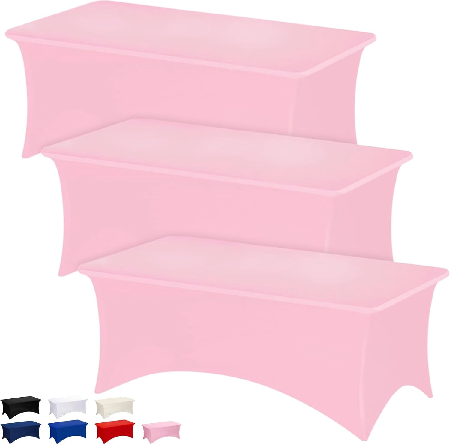 3 Pack Pink 8Ft Rectangle Stretch Spandex Fitted Tablecloths for Party ...