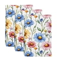 3 Pack Pink Blue Kitchen Towels Yellow Daisy Flowers Watercolor Plants ...