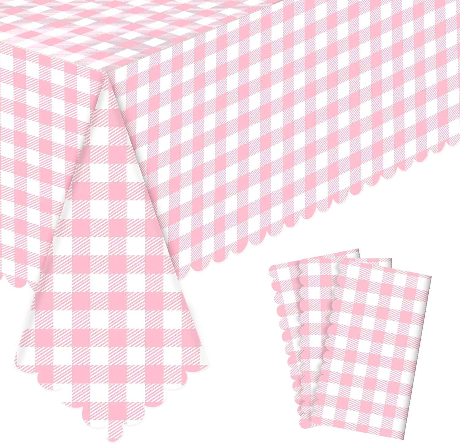 3 Pack Pink Gingham Tablecloths, 54 X 108Inch Disposable Party Table ...