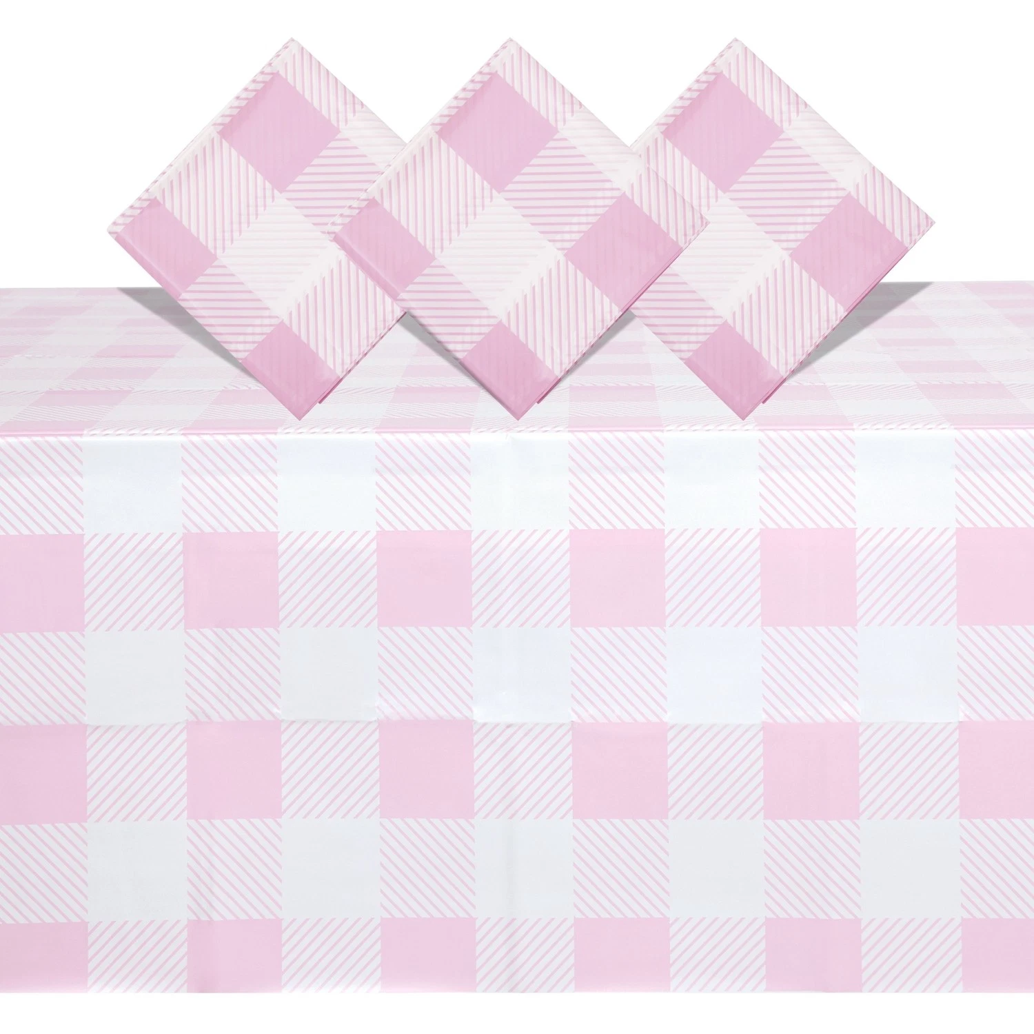 3 Pack Pink Plaid Table Covers For Camping Themed Party Supplies, 5 X 9 ...